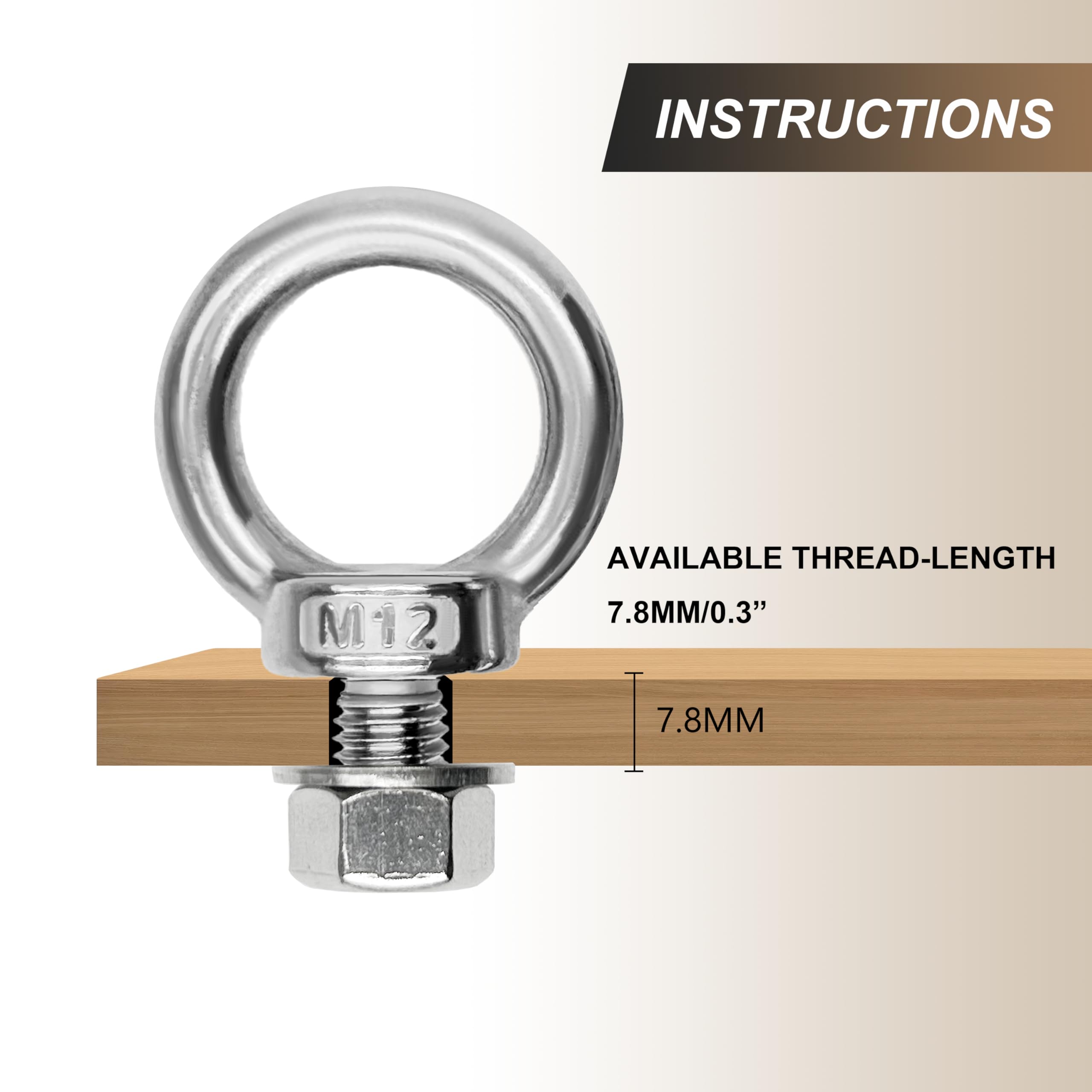 Snapklik.com : SRZTXU 4 Sets M12 X 20mm 304 Stainless Steel Eye Bolt ...