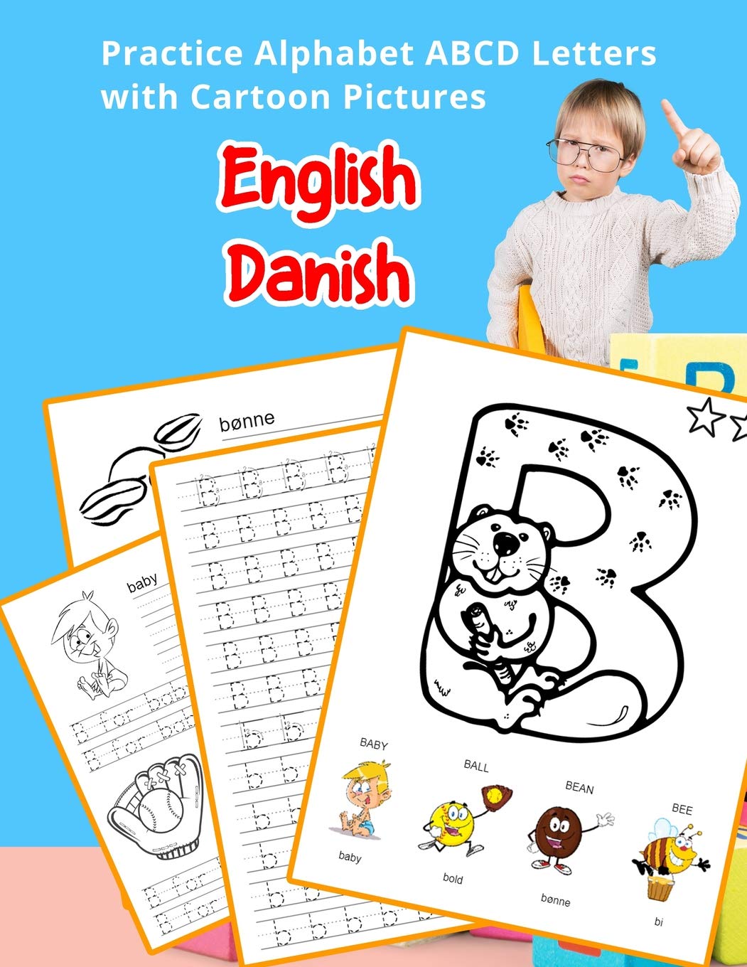 English Danish Practice Alphabet ABCD letters with Cartoon Pictures: Øv ...
