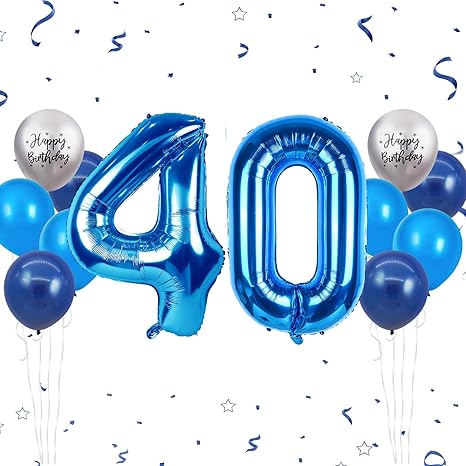 Amazon.com: 40 Inch Blue Number 40 Balloons, 40th Birthday Balloons ...