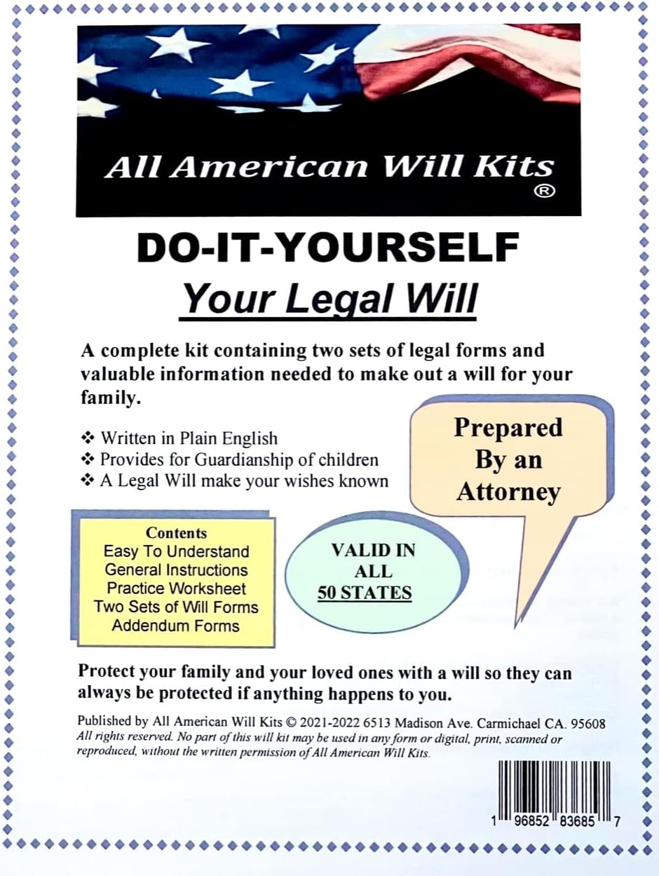 Amazon.com: Do-It-Yourself Legal Will Kit – Come with Two Sets – No ...