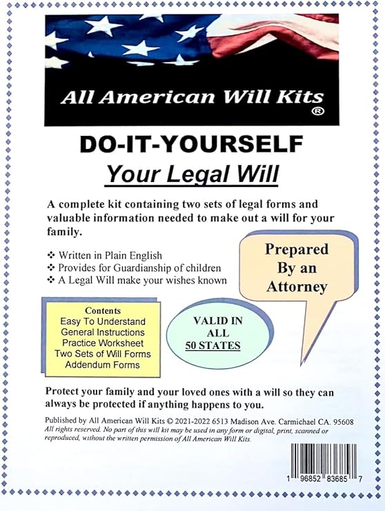 Amazon.com: Do-It-Yourself Legal Will Kit – Come with Two Sets – No ...