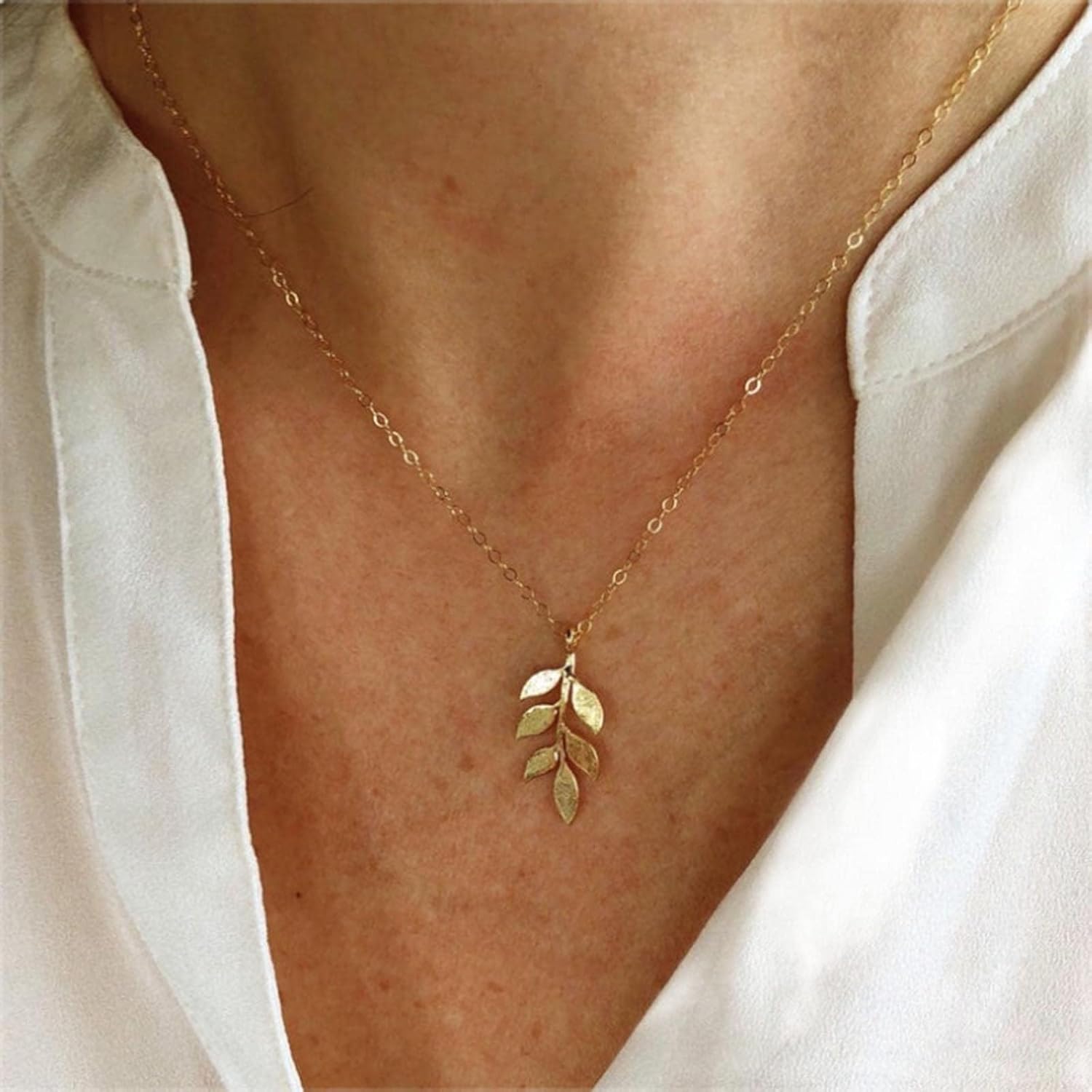 Wendalern Boho Leaf Pendent Necklace Leaves Choker Necklaces Olive Leaf ...