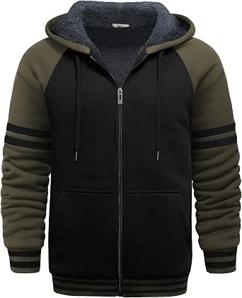 GEEK LIGHTING Mens Zip Up Hoodies Fleece Raglan Winter Heavy Color ...