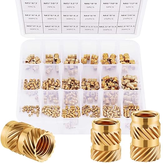 380Pcs Metric Threaded Inserts M2 M2.5 M3 M4 M5 M6 Knurled Brass Female ...