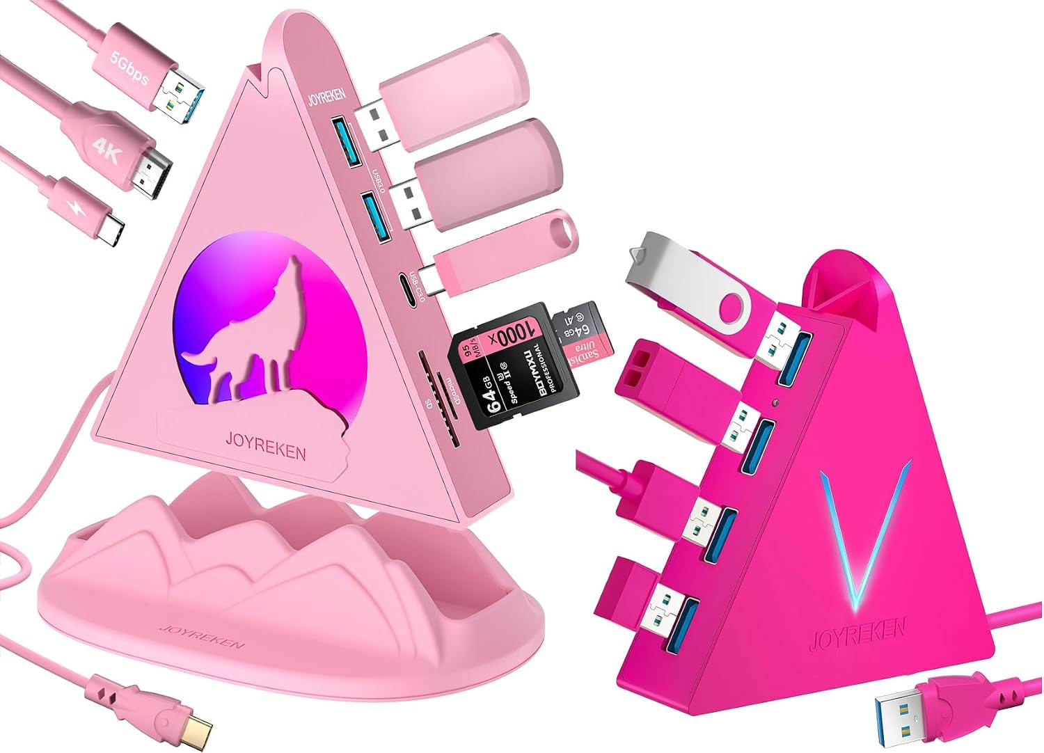 Amazon.com: Pink 8 Port USB C HDMI Hub with Base-Stand & Hot Pink 4 ...