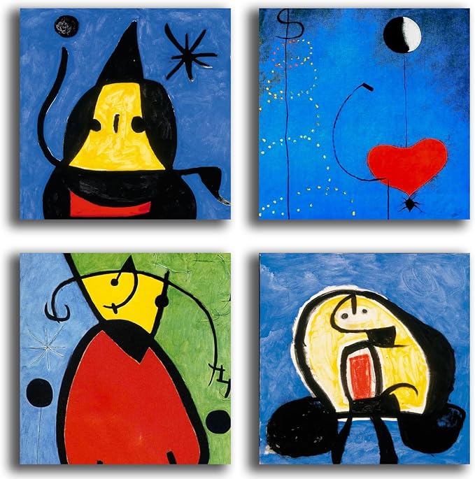 Quadri Moderni MIRO mirò blu 4 pezzi Stampa su Tela CANVAS Arredamento ...