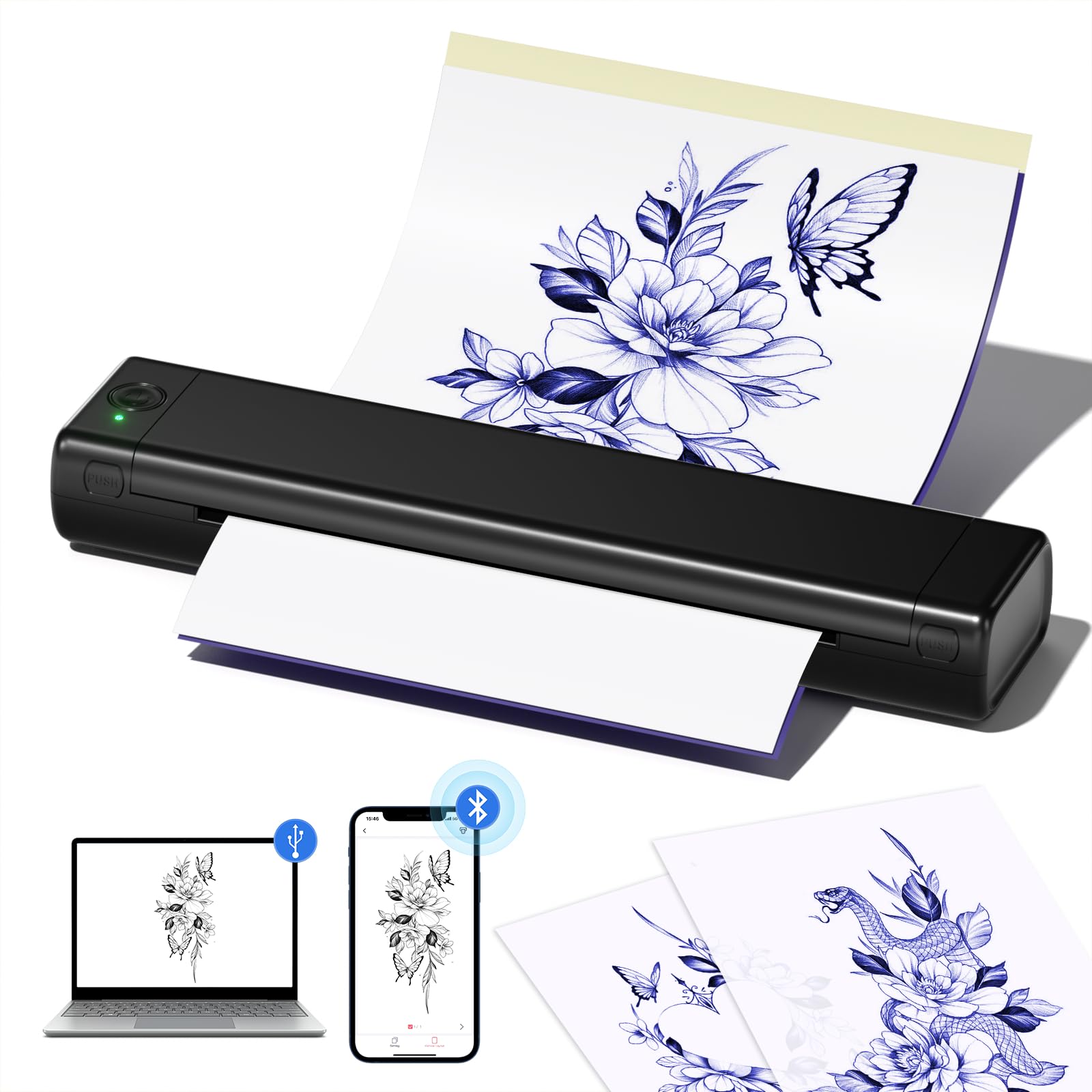 Ponek Tattoo Stencil Printer, M08F Tattoo Thermal Printer, Wireless ...