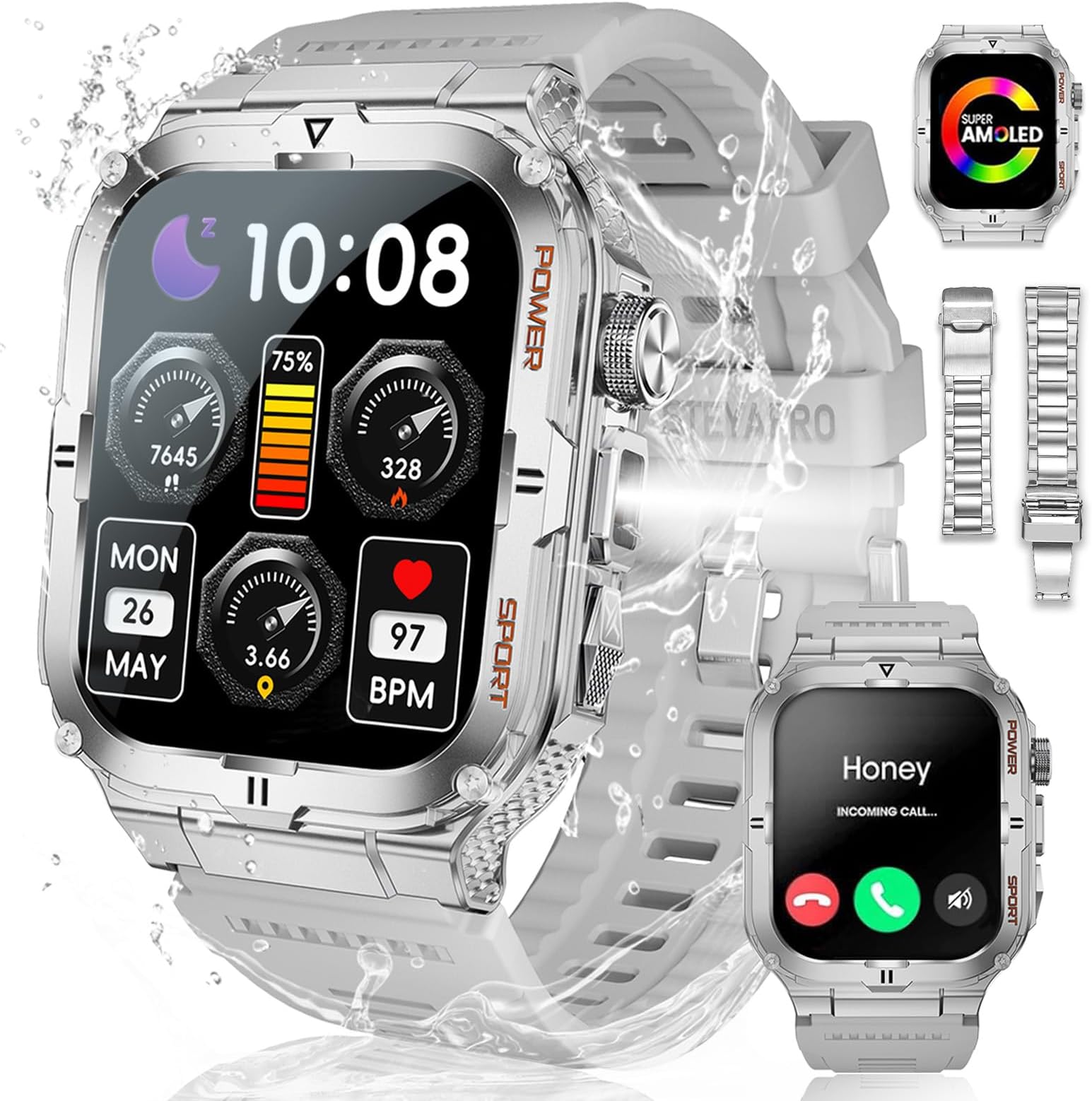 Amazon.com: LAKEYLOYI Military Smart Watch for Men 1.96-inch AMOLED ...