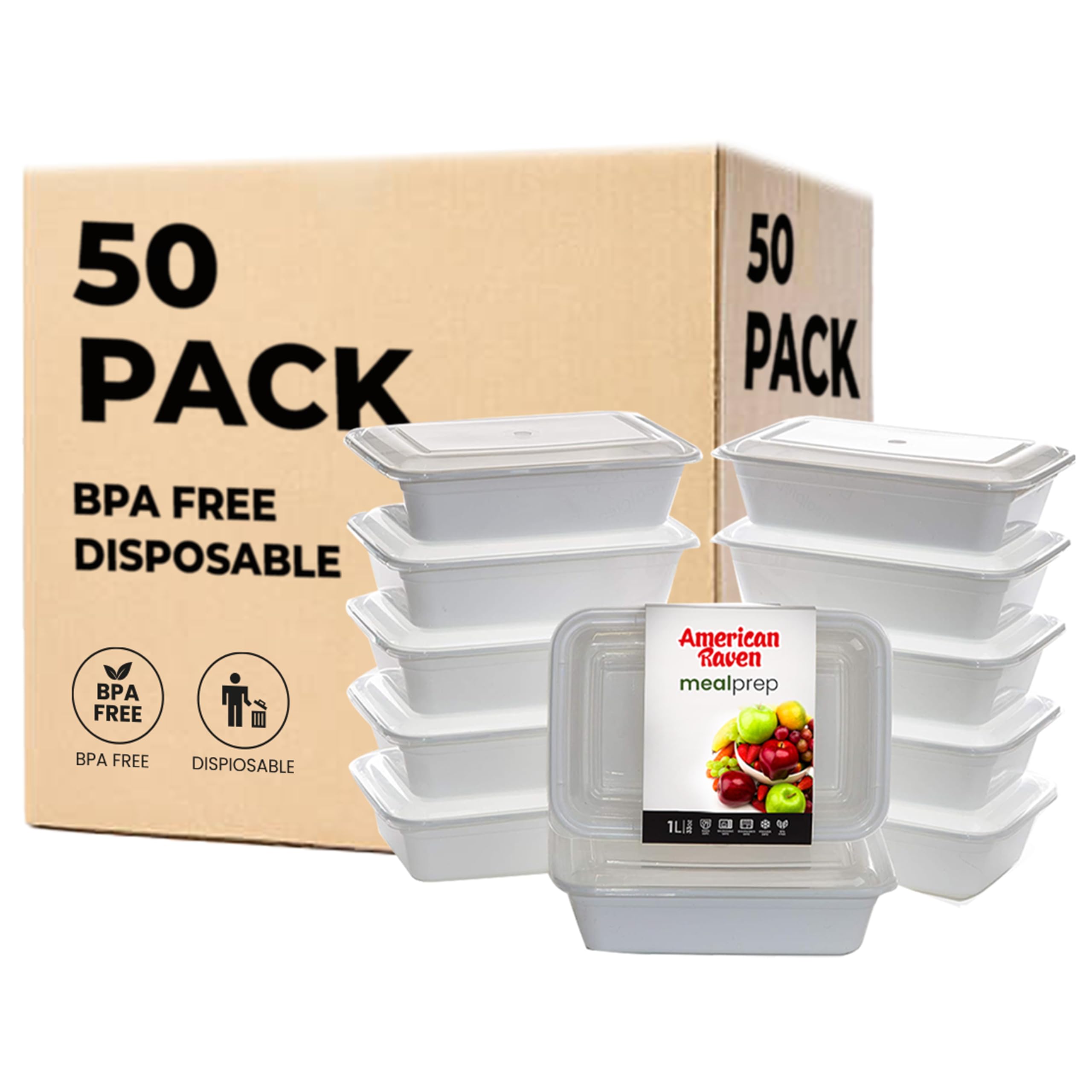 Amazon.com: 50 Pack Reusable Meal Prep Containers Microwave Safe Food ...