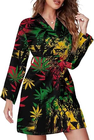 Amazon.com: Womens Long Sleeve Open Front Belted Short Kimono Robes ...
