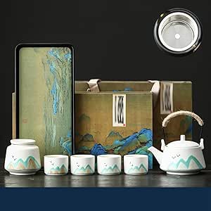 Amazon.co.jp: Sansui Pattern Bancha Set of 6, 4 Guests, Teapot Set ...
