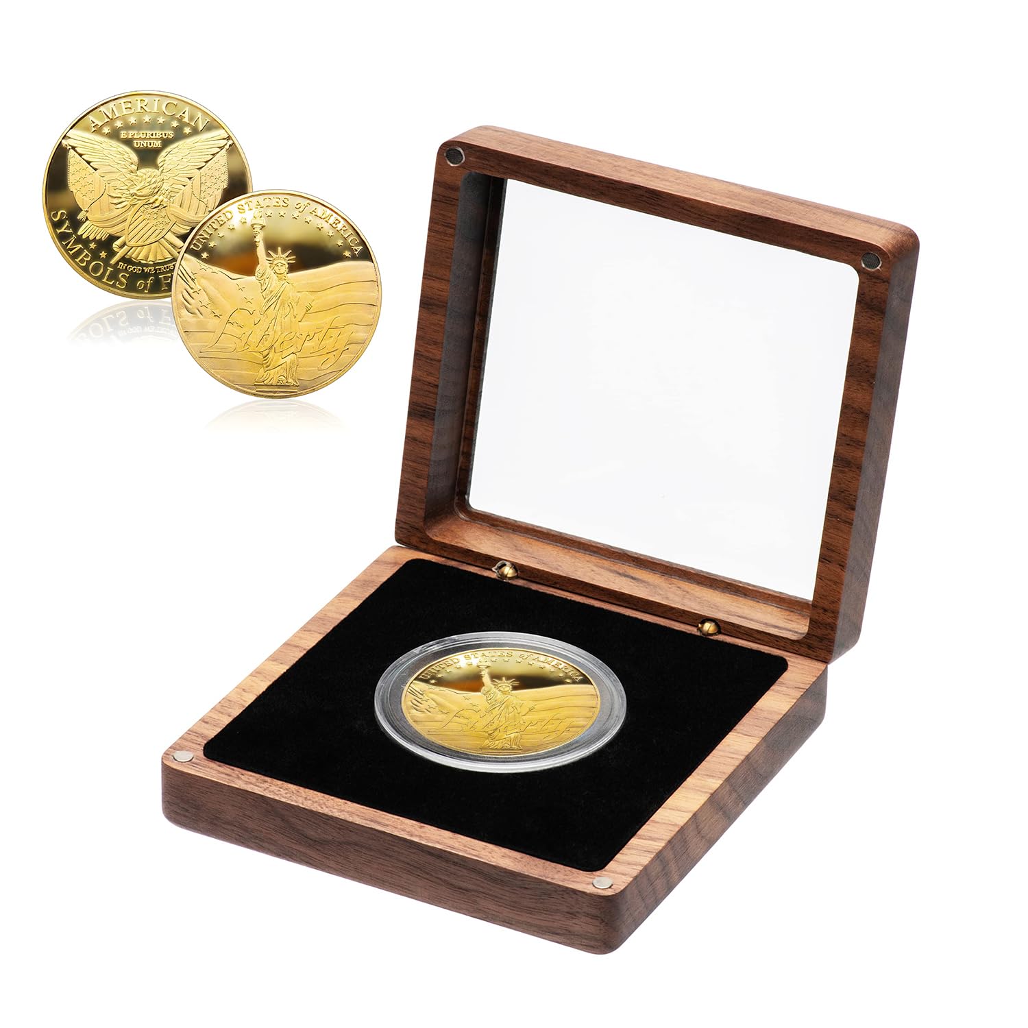 Amazon.com: Walnut Wood Coin Display Case, Challenge Coin Holder ...