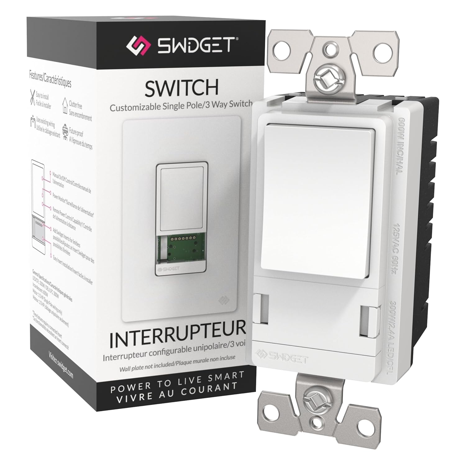 Swidget Smart-Ready Switch - 1P/3way - Pair with a Swidget Smart Insert ...