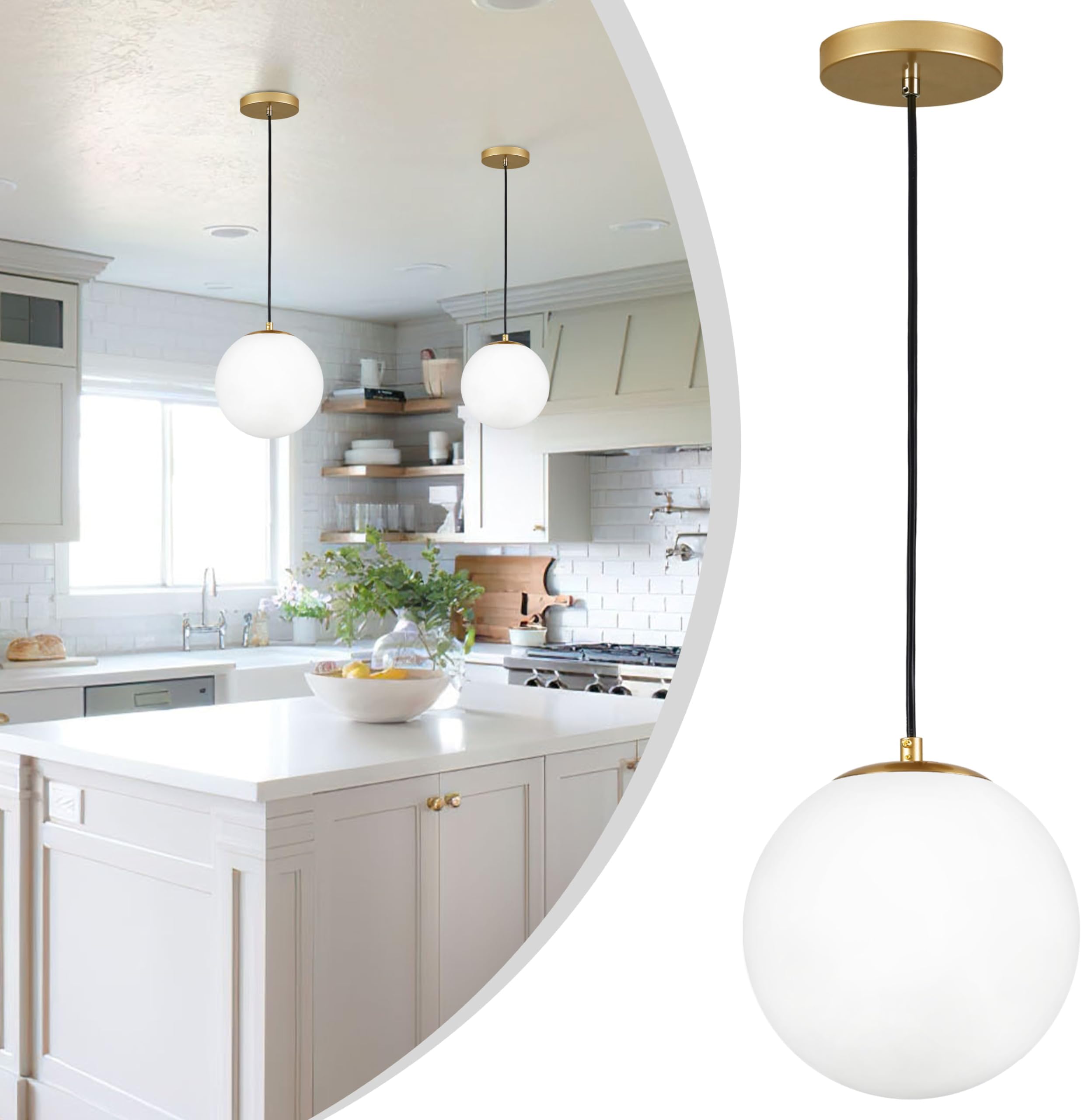 KoKo&Yukina 10" Globe Pendant Light Gold Mid Century Pendant Light ...