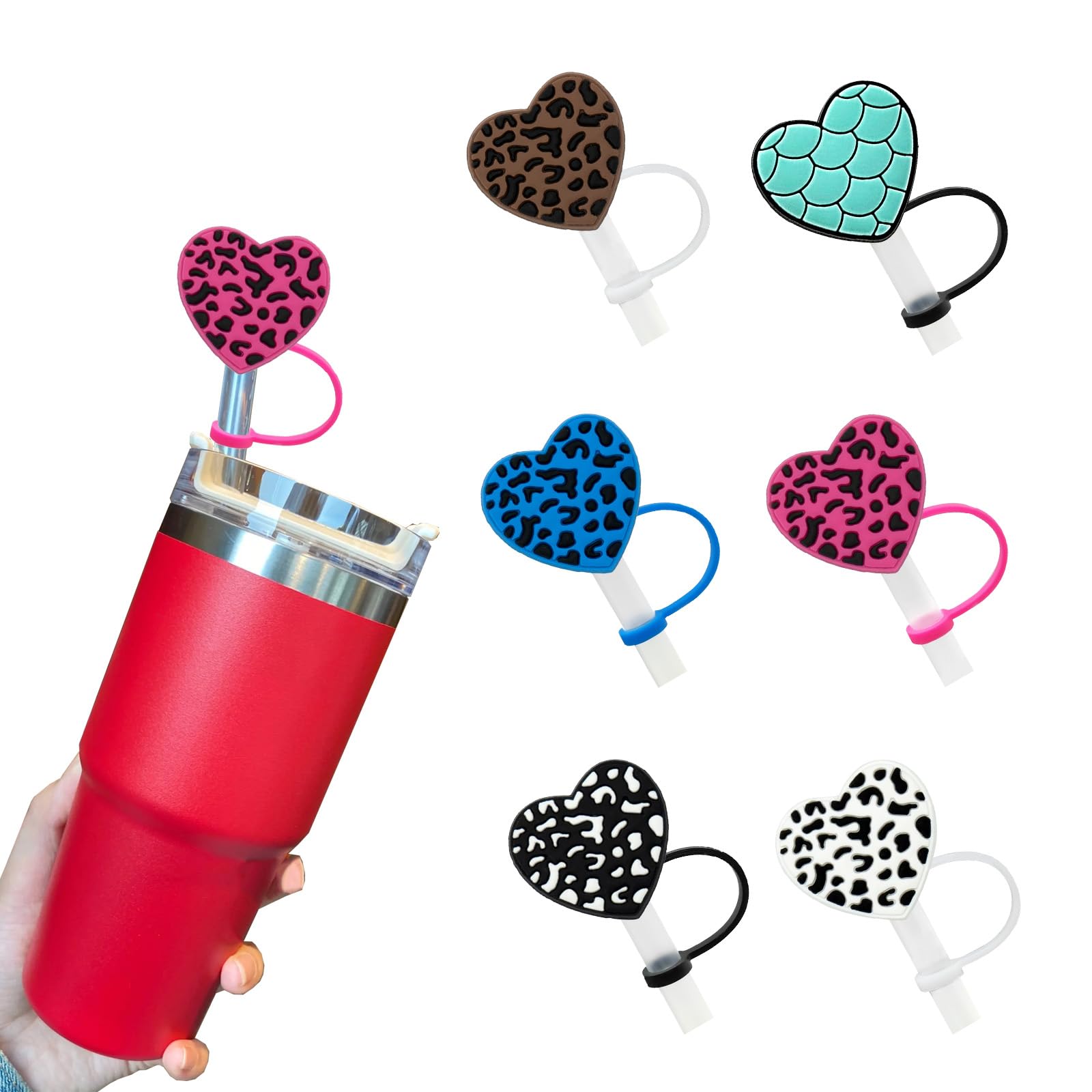 Amazon.com: 6Pcs Silicone Straw Cover, Reusable Straw Toppers Drinking ...