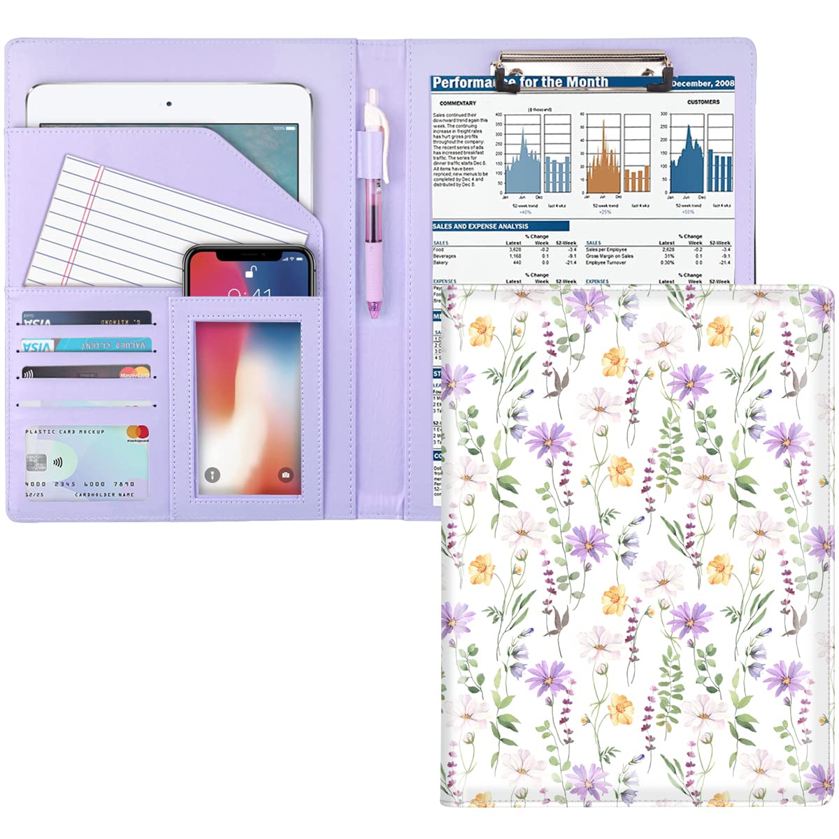 Snapklik.com : WAVEYU Portfolio Case For Women, Cute Floral Padfolio Cover For Girls, Conference ...