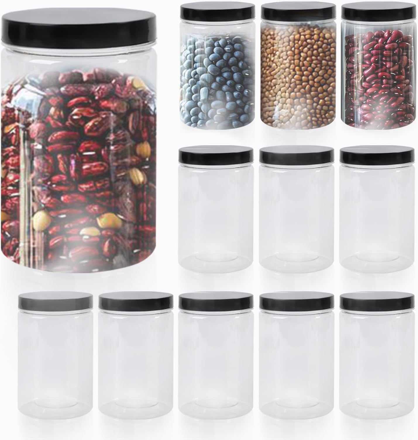 Amazon.com: Lallisa 24 Pack 32oz Clear Plastic Jars with Lids Wide ...