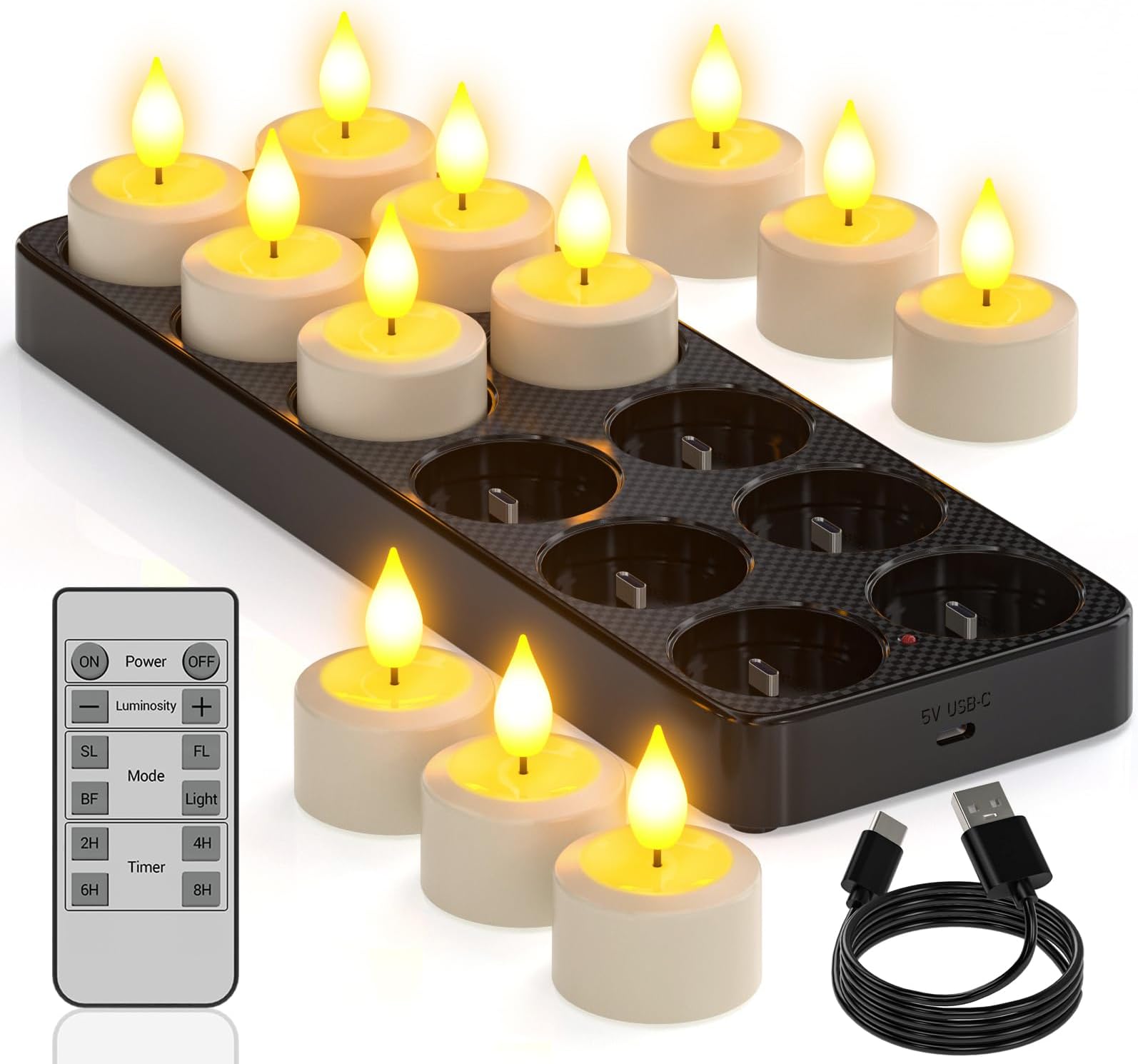Amazon.com: Yme Rechargeable Tea Lights Candles with Charger Storage ...