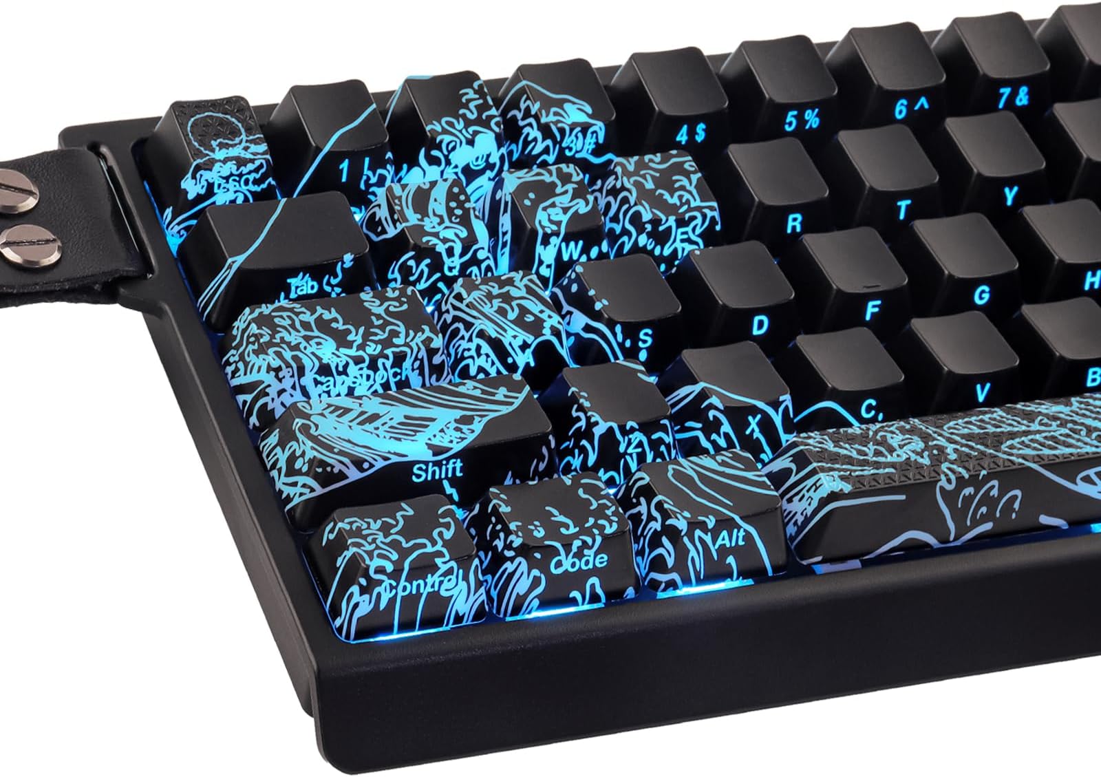 Sunzit PBT Keycaps，61 Keys Ukiyoe Keycaps Cool Shine Through Black Side ...