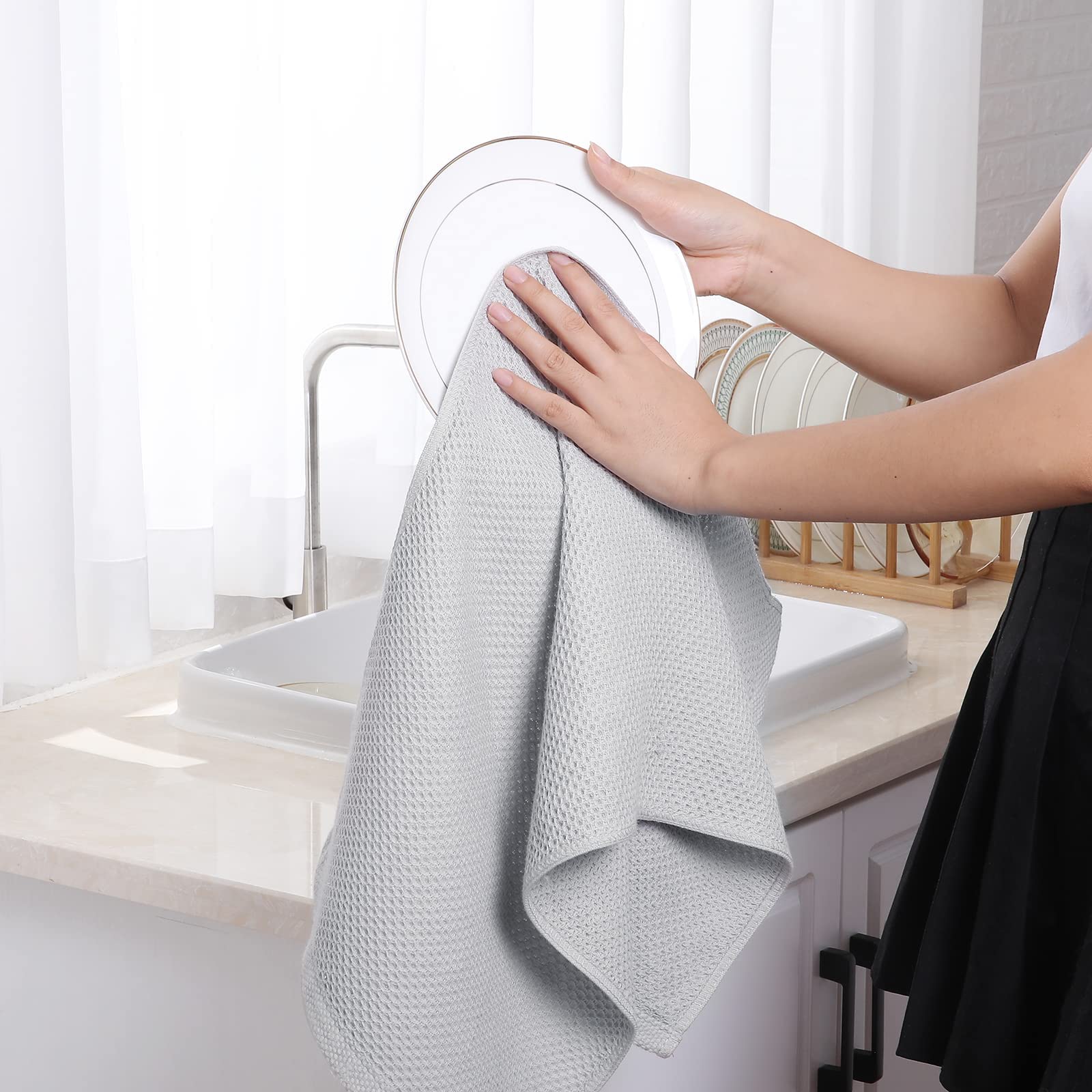 Homaxy 100% Cotton Waffle Weave Kitchen Dish Towels, Ultra Soft ...