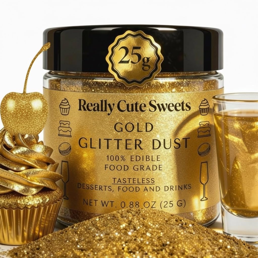 Amazon.com : REALLY CUTE SWEETS Edible Gold Glitter for Drinks and ...