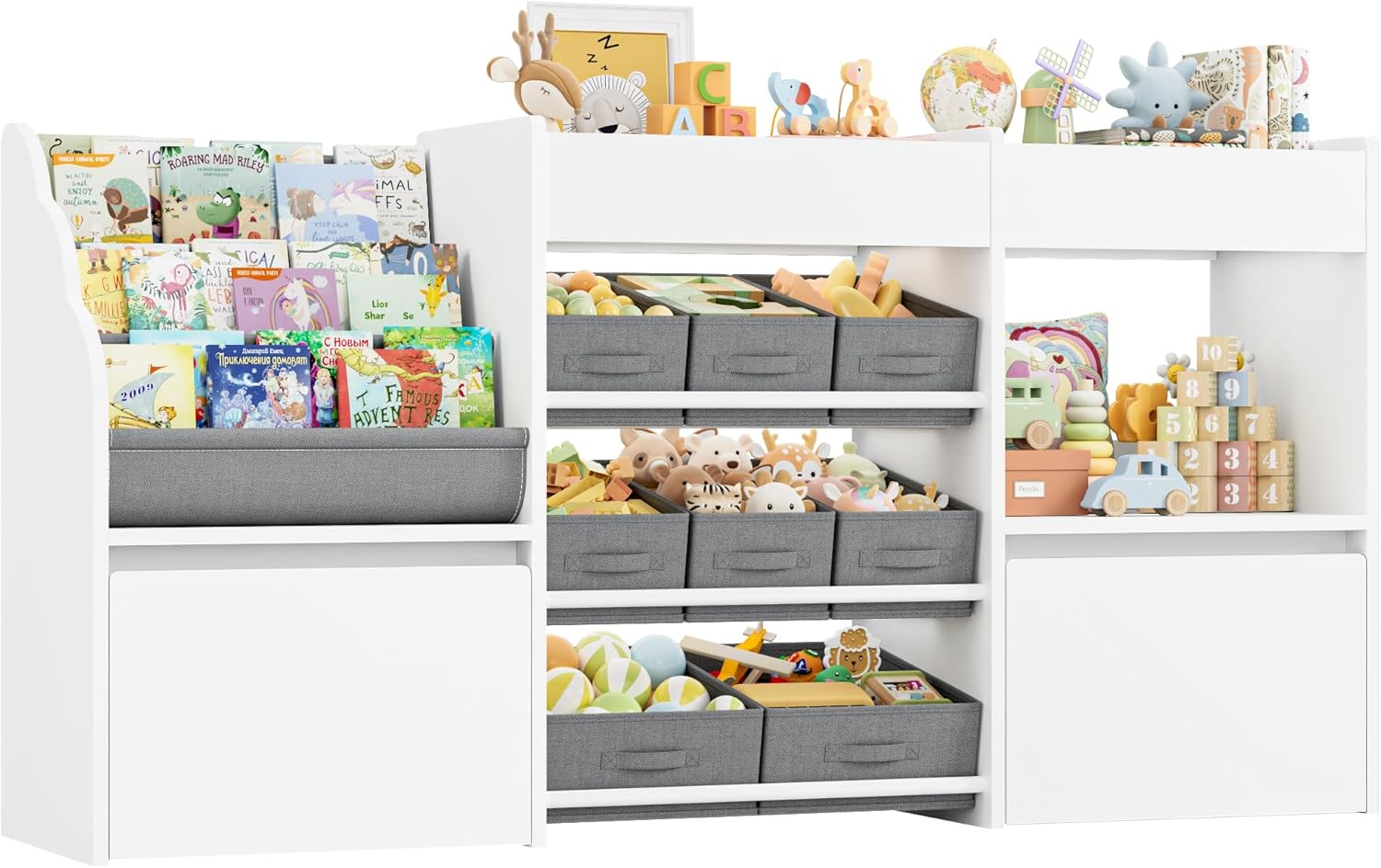 HOCSOK Toy Storage Unit, 3-Tier Kids Bookshelf, Toy Organiser with 8 ...