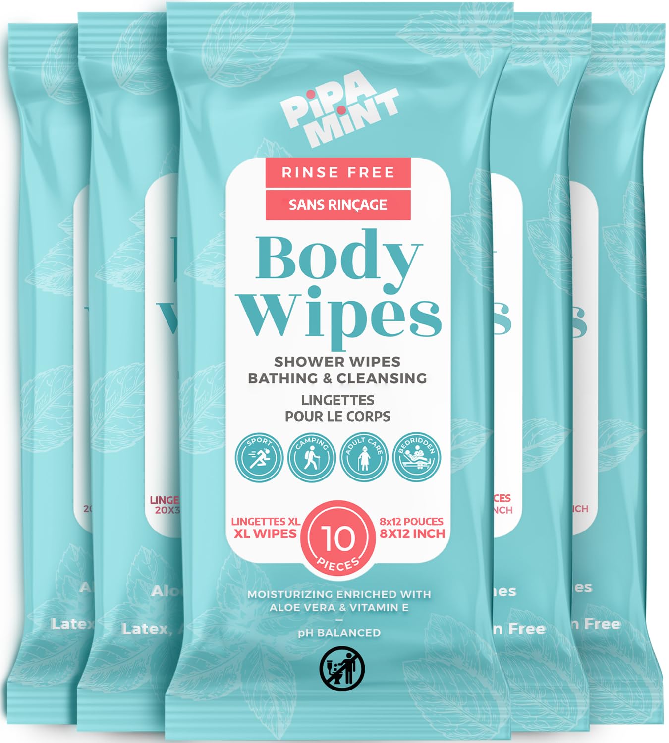 Body Wipes (5 Packs) 50 XL Shower Wipes Body Wipes for Adults Bathing, Traveling, Camping, Gym ...