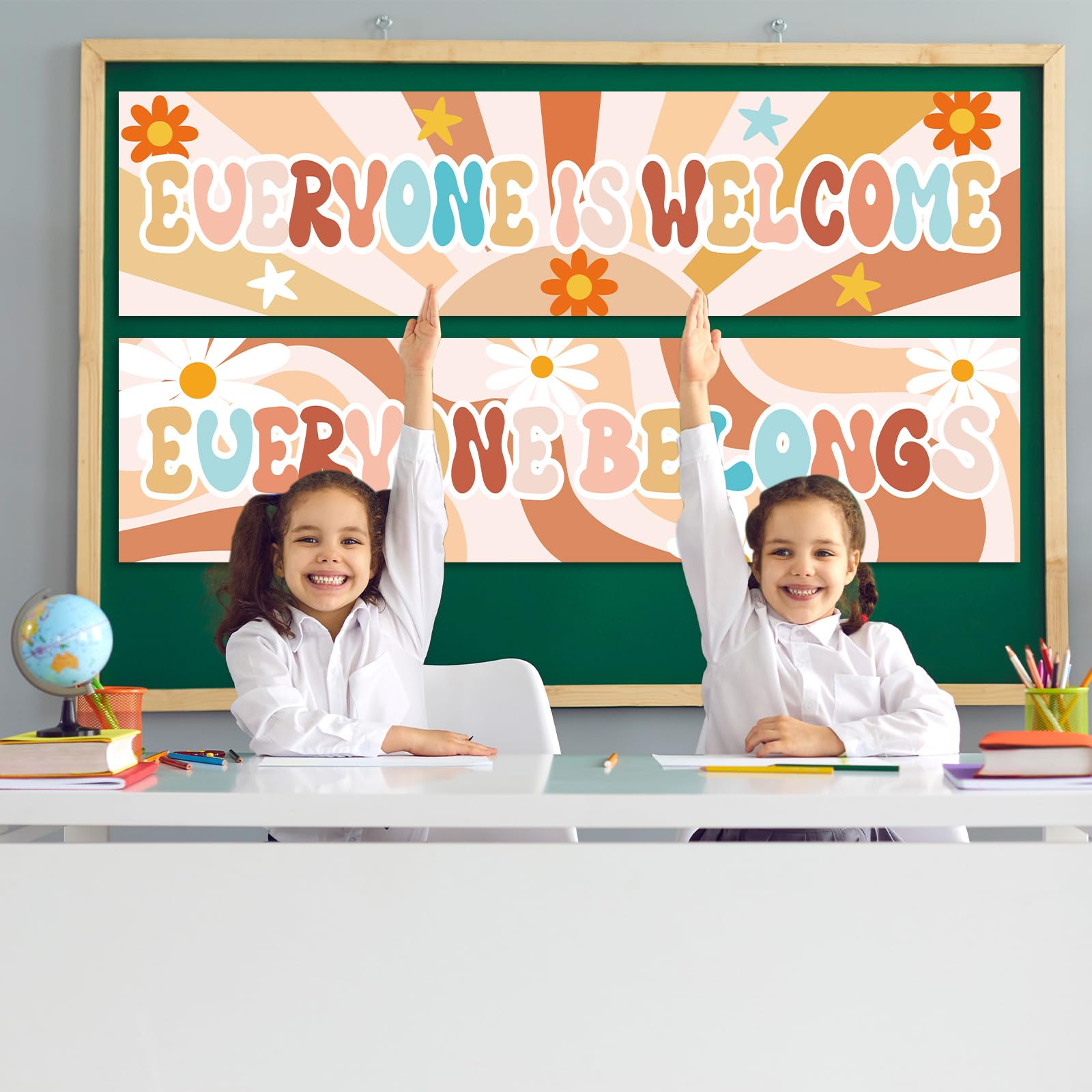 Snapklik.com : 2 Pack Groovy Classroom Decorations Boho Welcome Banner ...