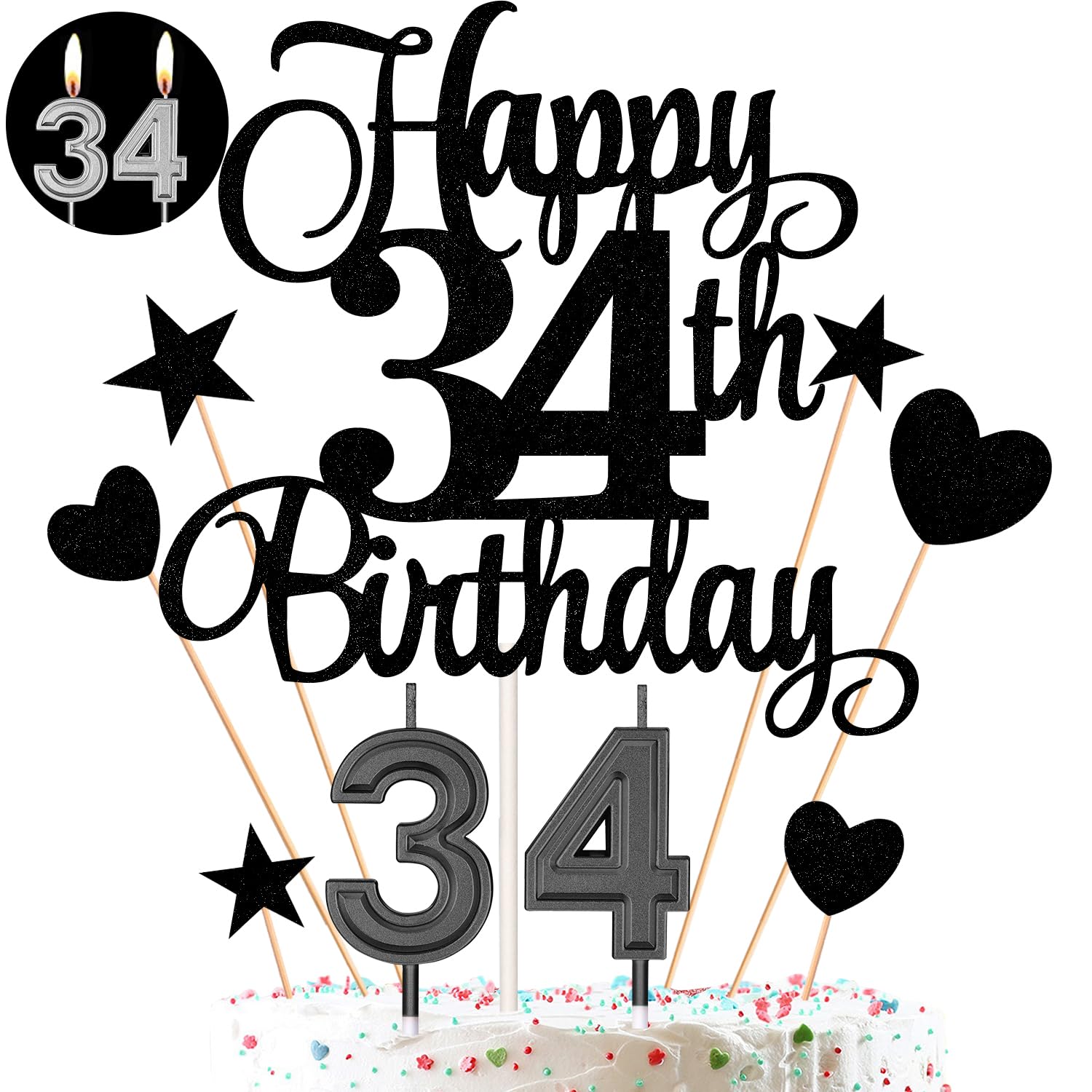 Amazon.com: 34th Birthday Cake Decorations Set Include 34th Birthday ...