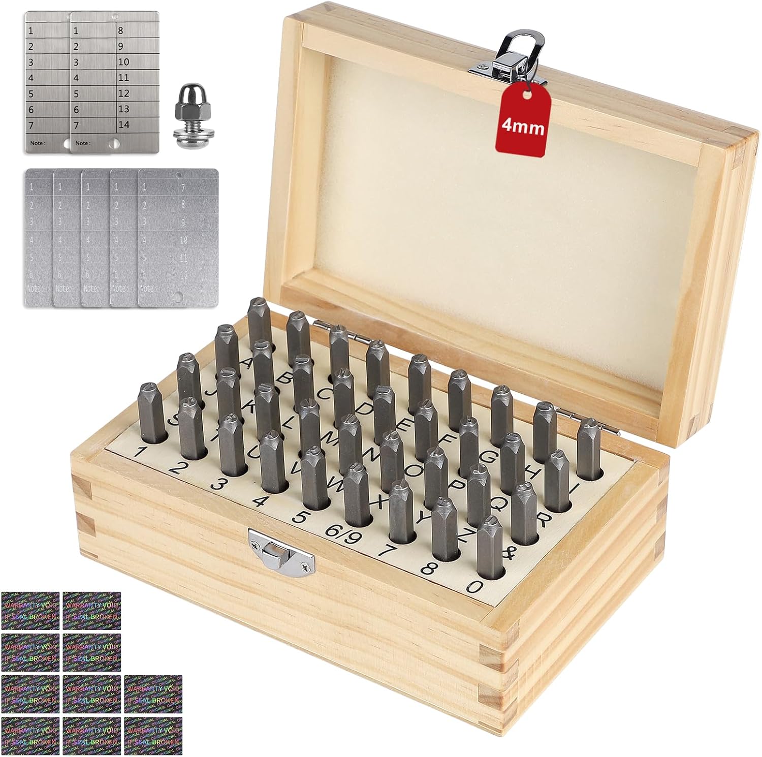 EXLECO Set van 36 stuks 4 mm slagletters, 0-9 A-Z letters, stempel ...