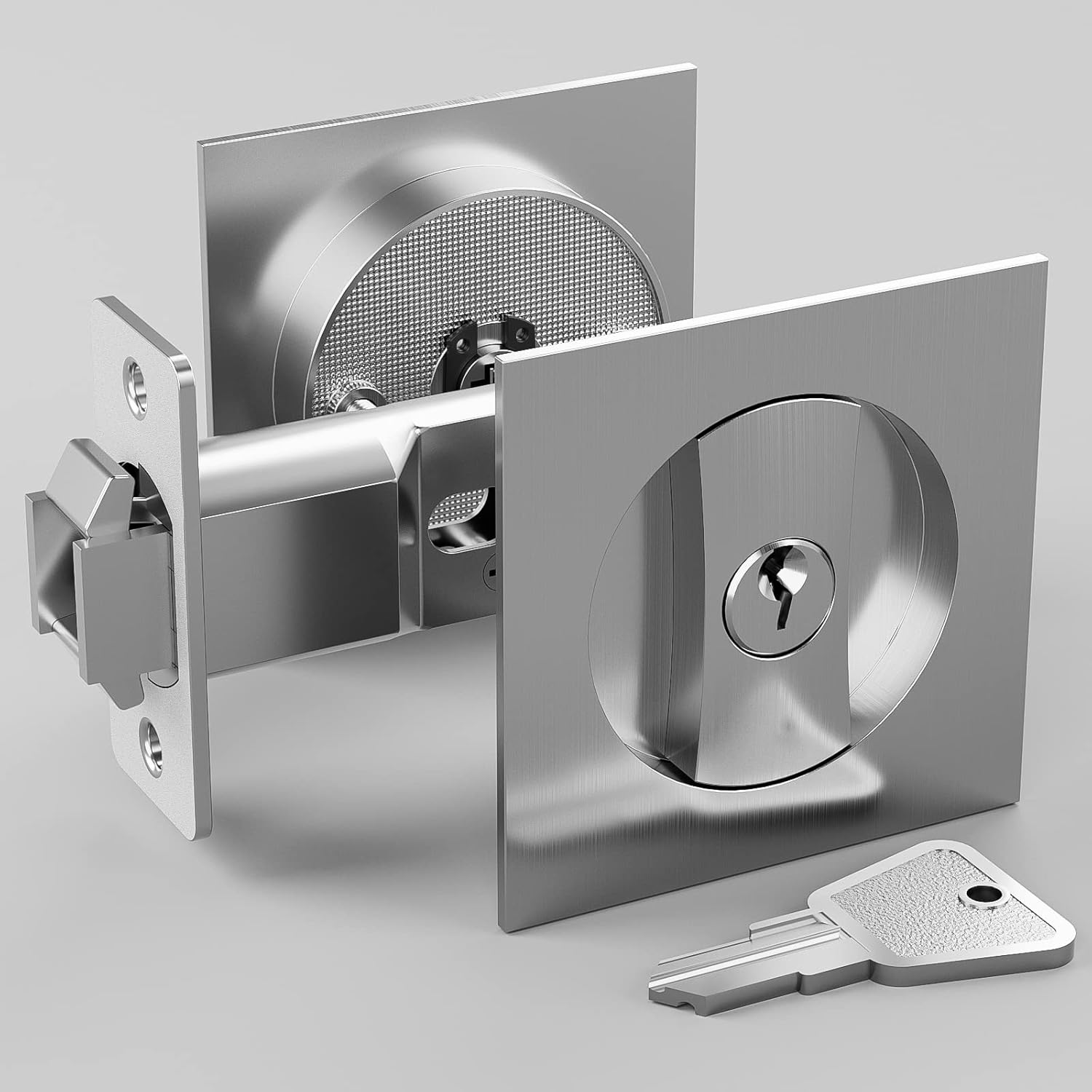 BONIKLUBA Pocket Door Lock with Key, Contemporary Entry Square Sliding ...