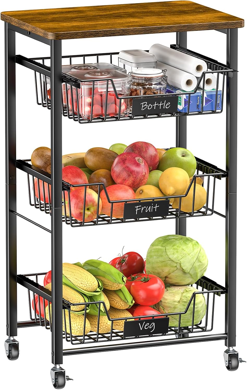 Amazon.com: XYZLVSI Kitchen Storage Cart with Wheels, 4-Tier Metal ...