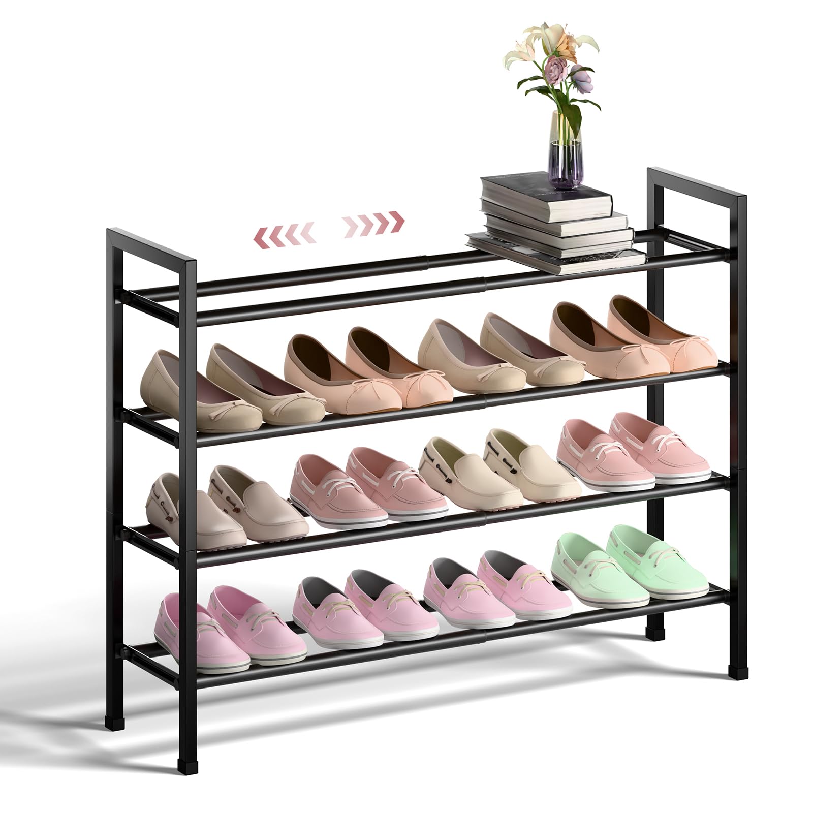 Amazon.com: Bumusty 4-Tier Expandable Shoe Rack for Closet, 18“-33 ...