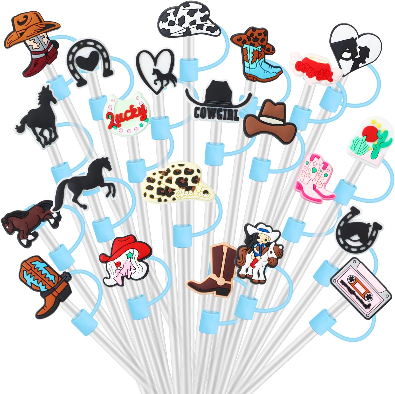 Amazon.com: Dandat 22 Pcs Cowboy Straw Cover Cowgirl Silicone Straw ...