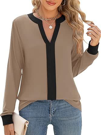 Micoson Womens Tops Dressy Casual Long Sleeve Business Shirts V Neck ...