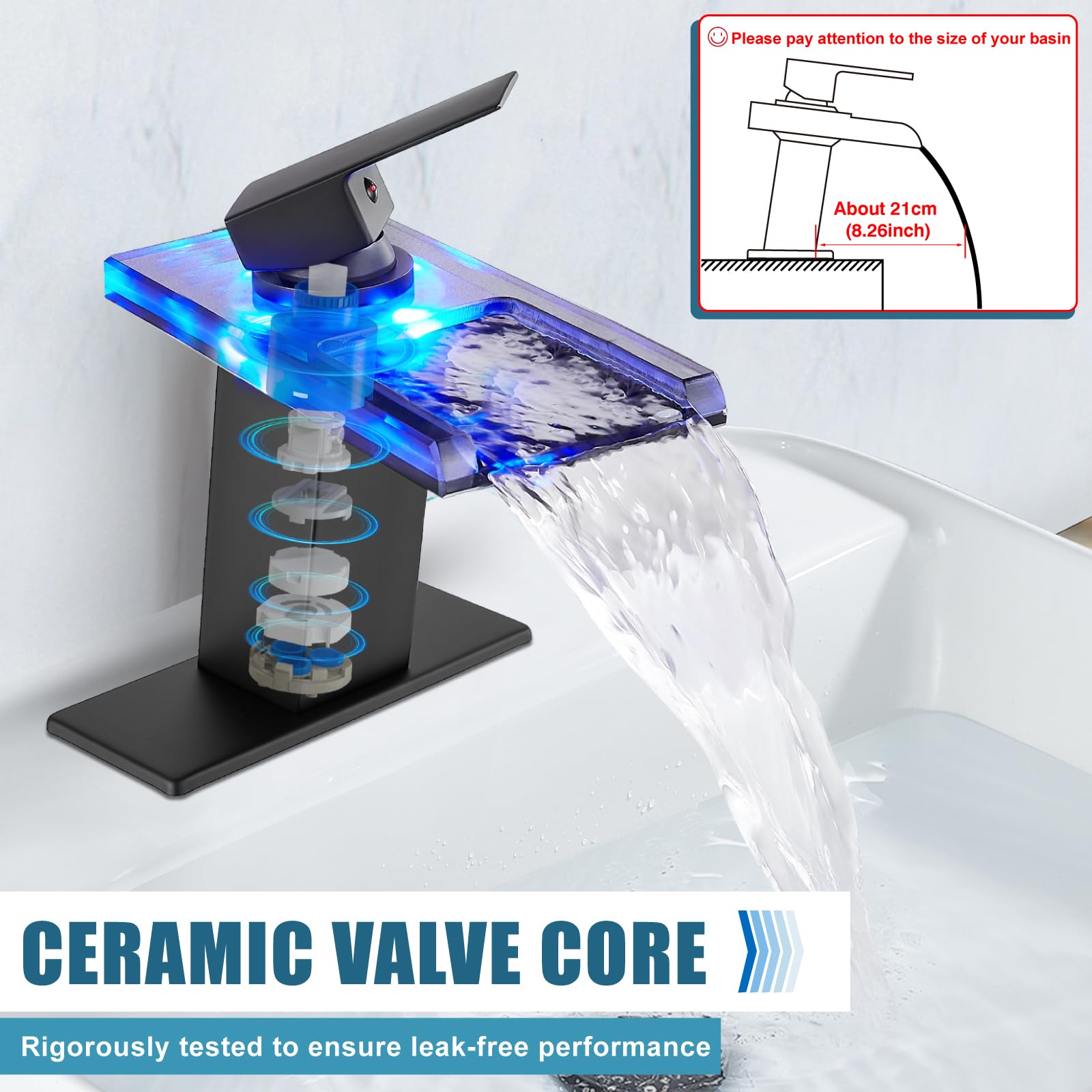 Snapklik.com : Midanya LED Bathroom Sink Faucet,Waterfall Single Handle ...