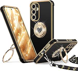 XYZ für Samsung Galaxy A54 5G Hülle mit Band, Herz Doppelring Ständer HandyHülle Handykette ...