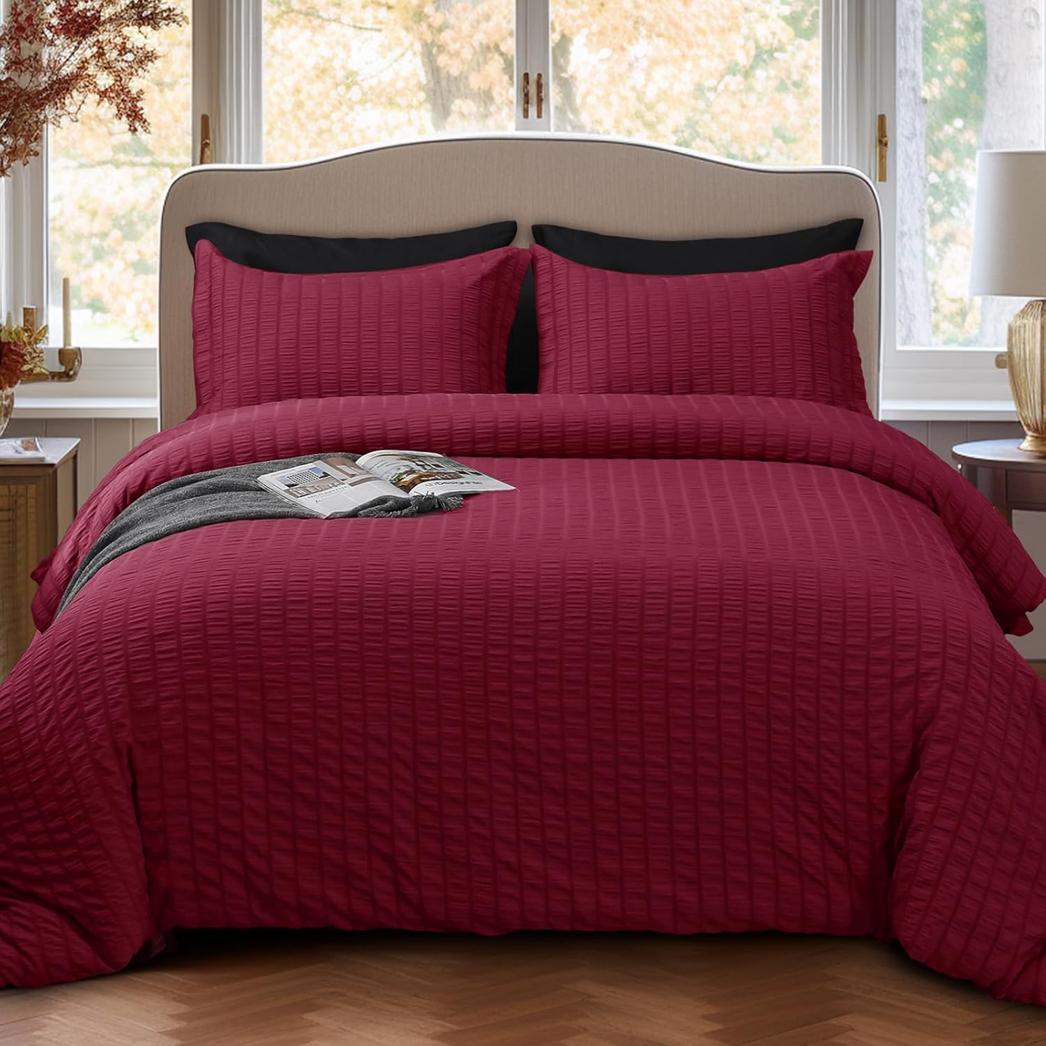 Amazon.com: HYMOKEGE Red & Black Duvet Cover Queen Size 3 Pieces ...