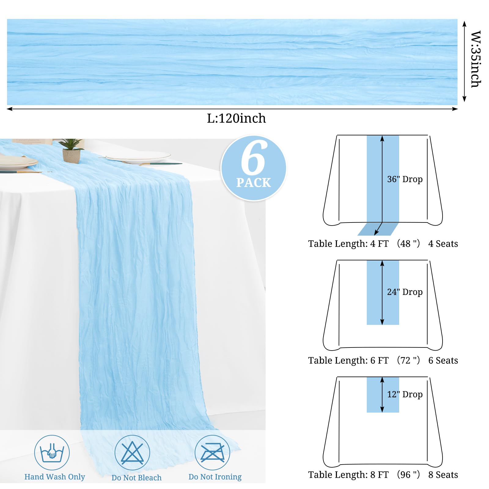 Fall Table Runner 6-Pack Baby Blue Cheesecloth Table Runners 10ft Long ...
