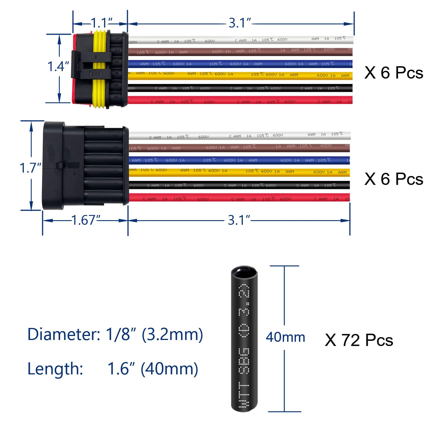 Snapklik.com : Twippo 6 Kit 16 AWG 6 Pin Connector Waterproof Wire ...