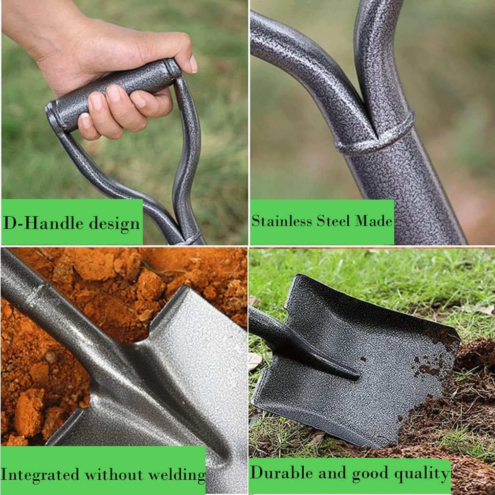 Garden Shovel, Garden Spade Metal, Heavy Duty Stainless Square Mouth Steel Shovel Garden Tool ...
