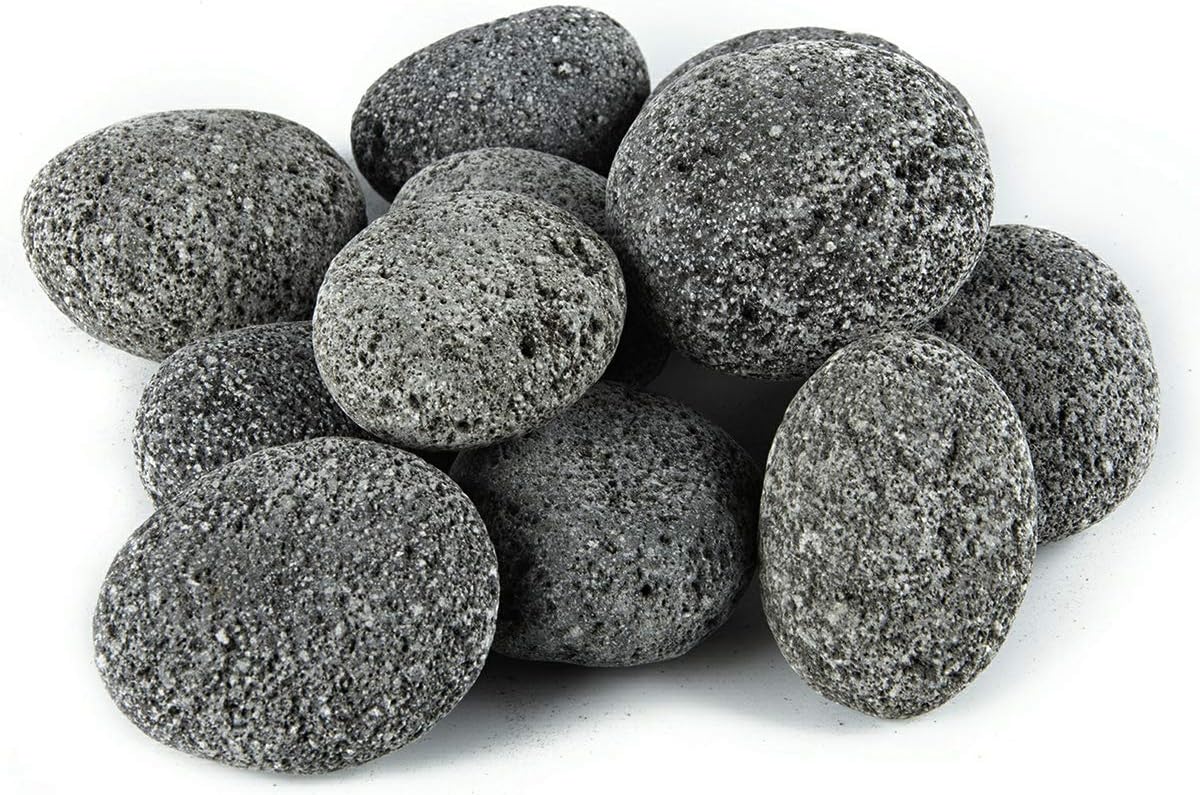 Amazon.com: Skyflame Black Natural Tumbled Stones Round Lava Rock ...