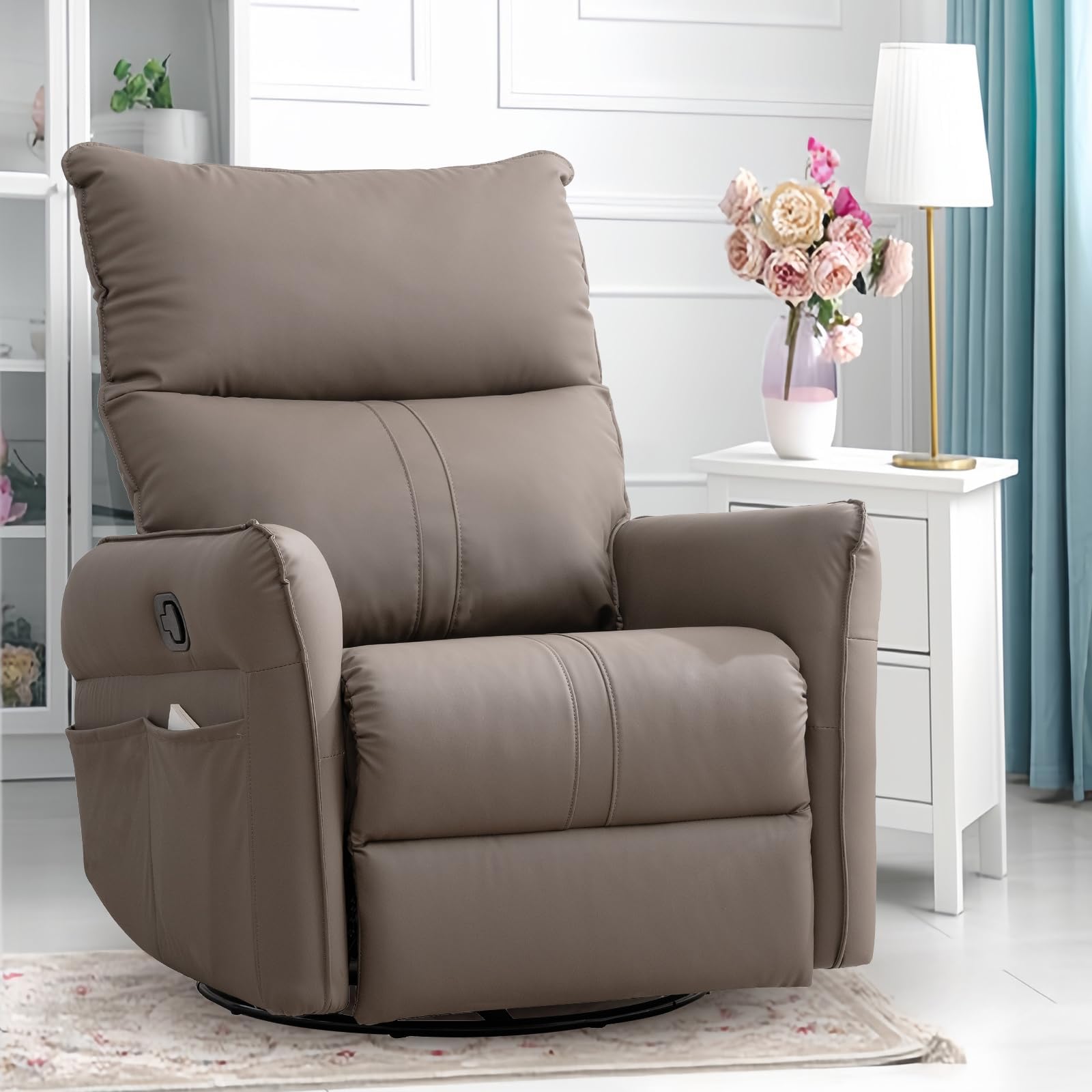 Amazon.com: cinkehome Swivel Rocker Recliner Chairs, Upholstered Faux ...