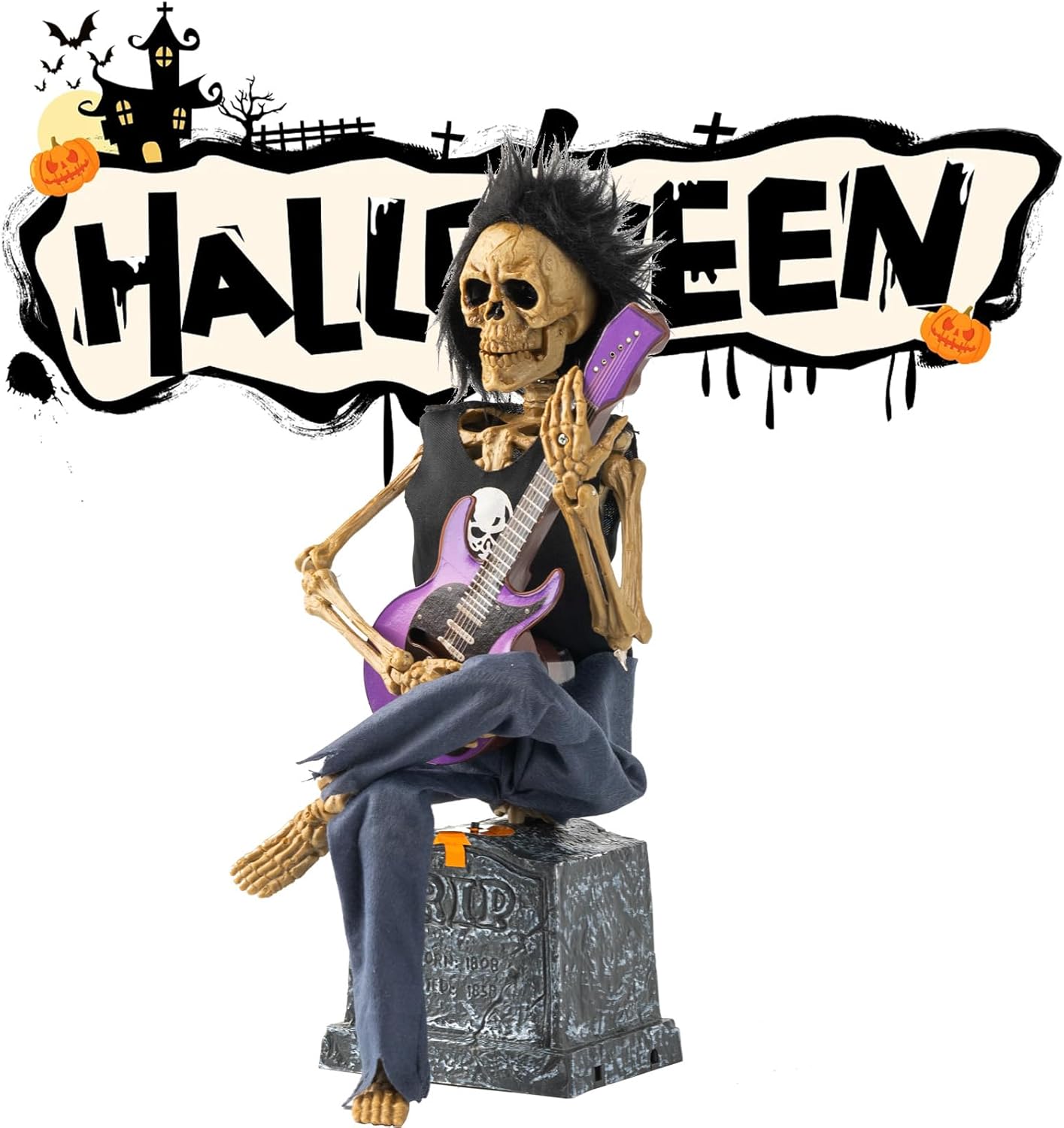 Amazon.com: MXwcy Funny Animated Skeleton, Animated Black Crazy Rock ...