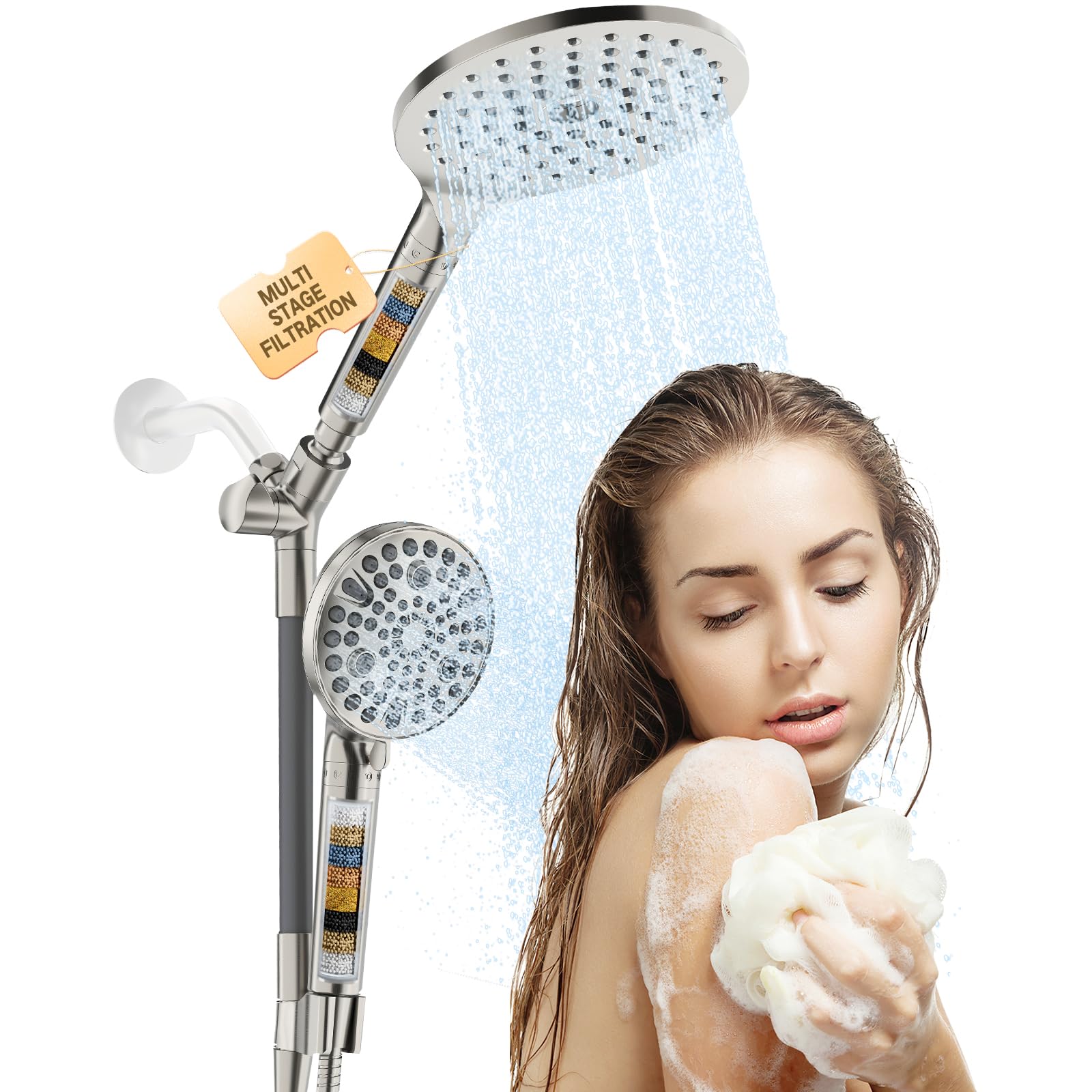 HEROBAI Filtered Rainfall Shower Head with Handheld Spray Combo, Dual ...