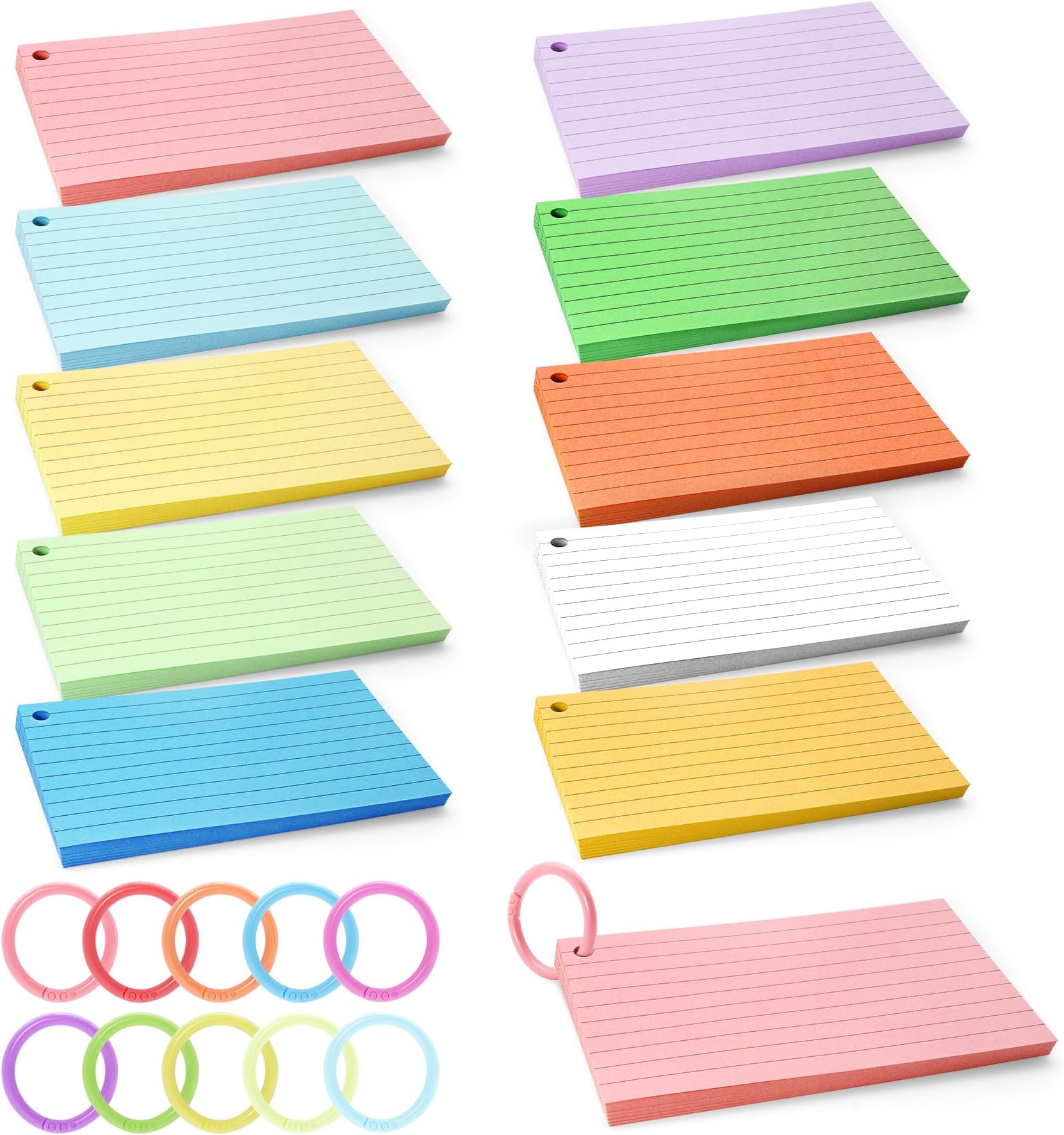 Lot de 500 Flash Cards A7, 10,5 x 7,4 cm 10 Couleurs Fiche Revision ...