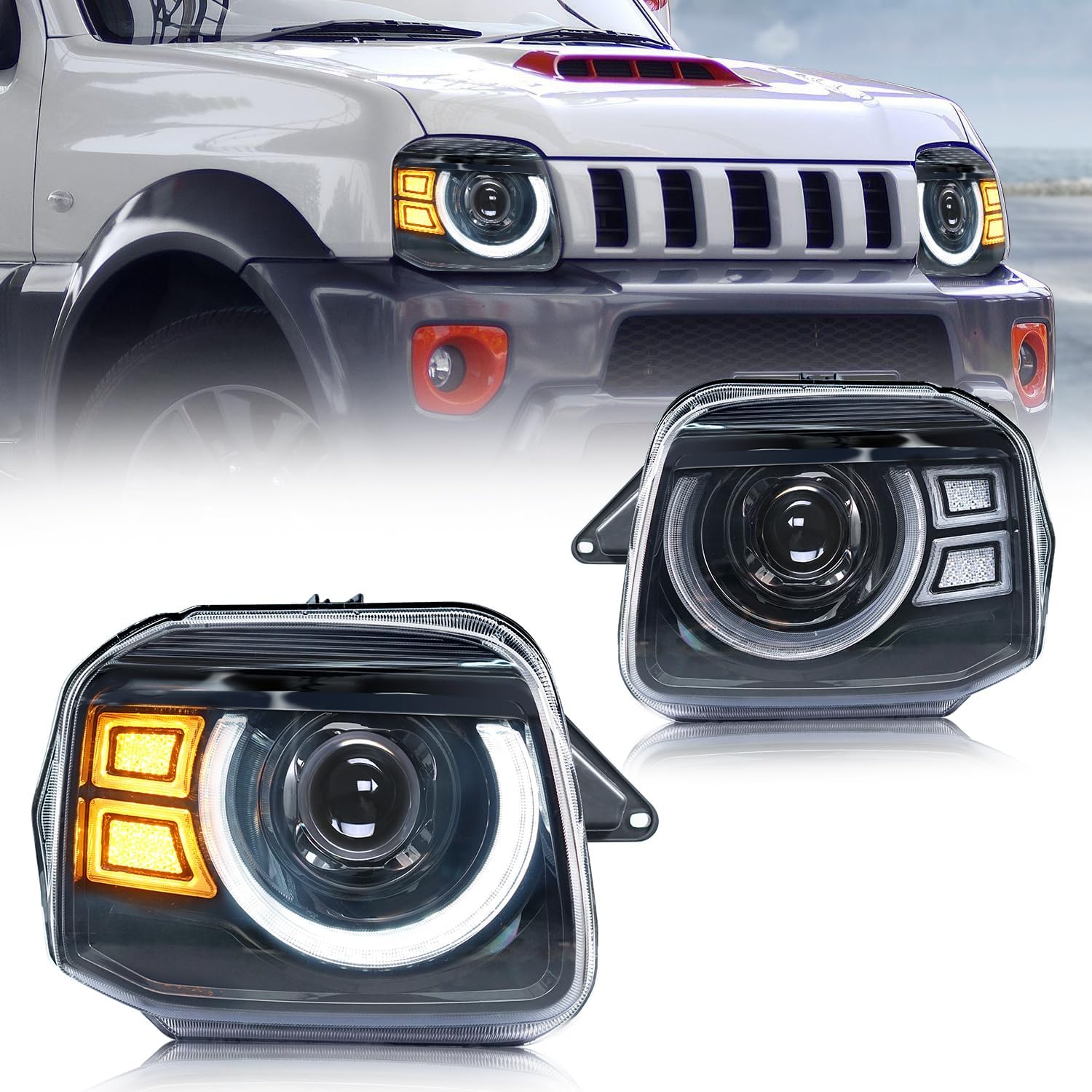 Amazon | スズキジムニー ヘッドライト JB23 全LEDヘッドランプ 左右2個セット 外装パーツ アクセサリー 専用カスタムパーツ 1998年-2017年 | ヘッドライト本体 ...