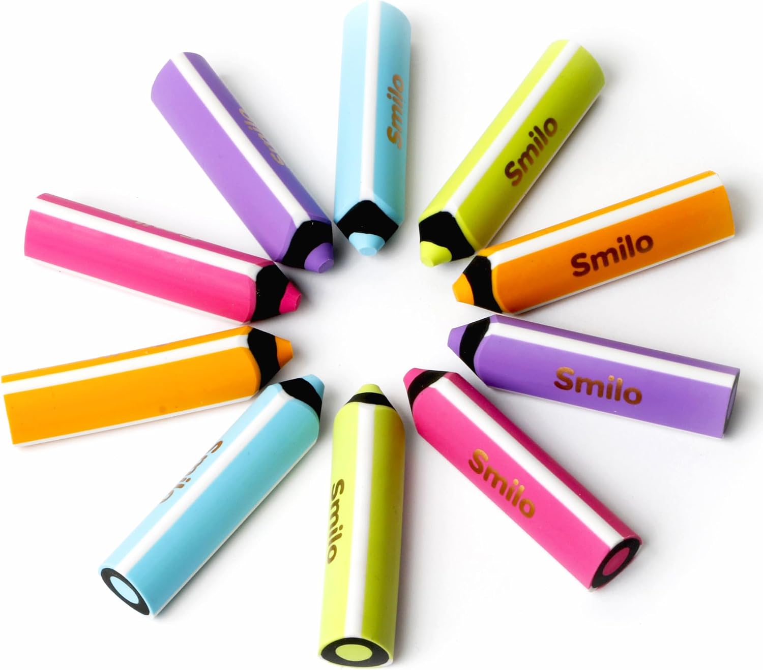 Amazon.com: Smilo 10 Pcs Pencil Erasers, Bulk Pencil Shaped Colored ...