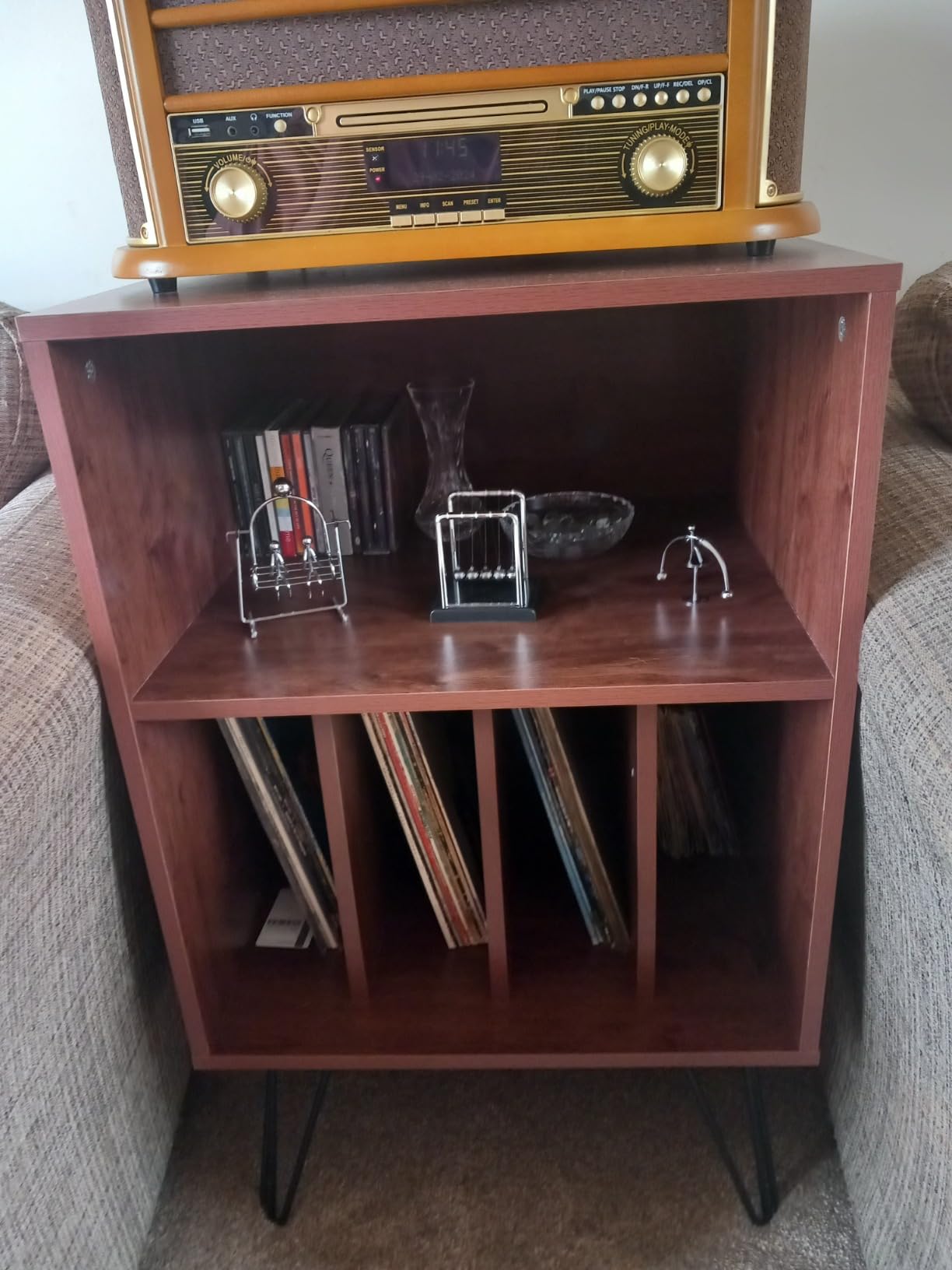 COSTWAY Record Player Stand, Turntable Stand End Sofa Side Table with 5 ...