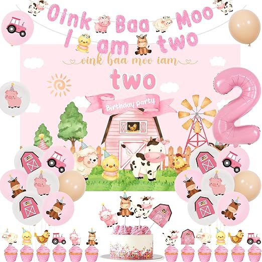 Amazon.com: Farm 2nd Birthday Decorations for Girl - Oink Baa Moo Im ...